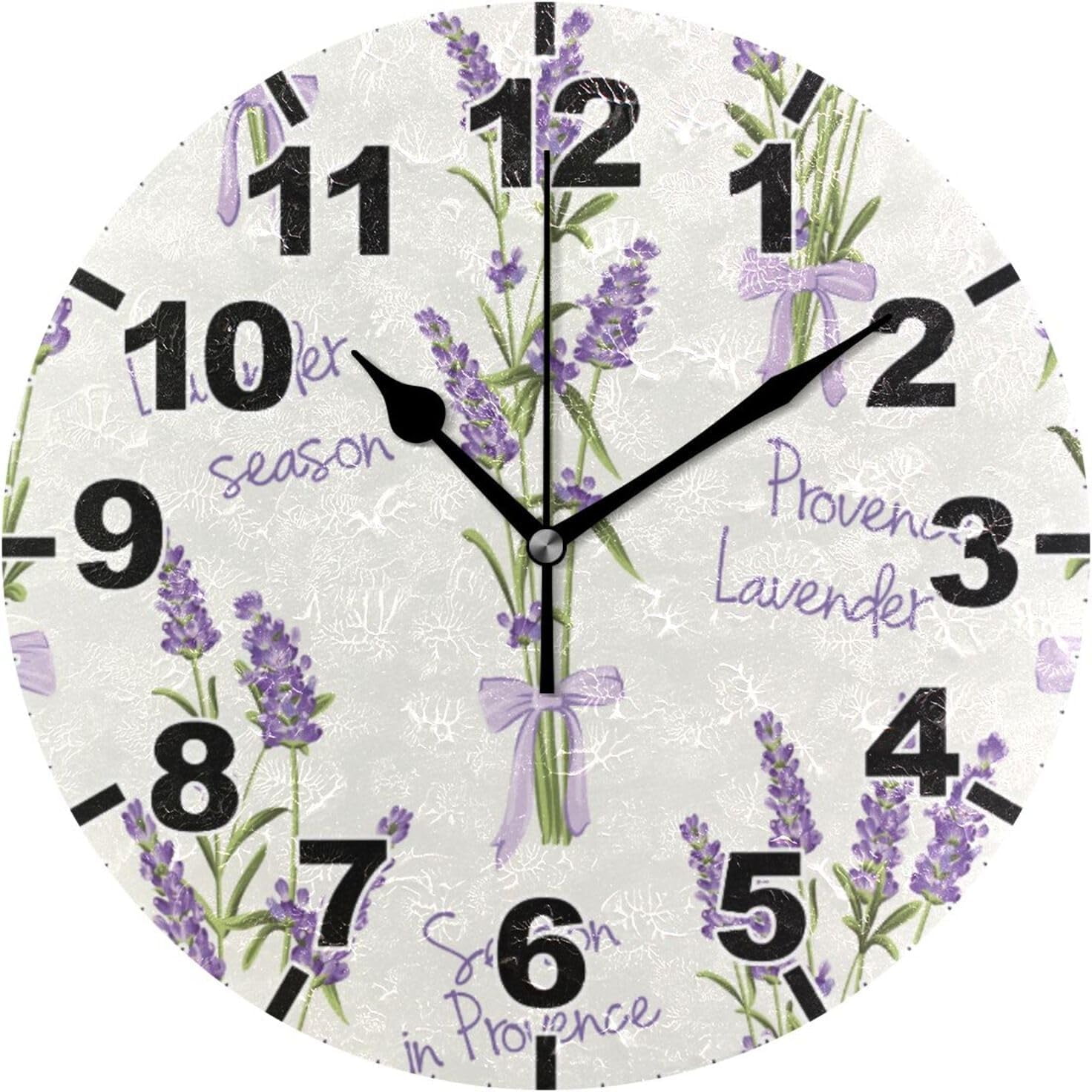 Lavender Season Round Wall Clock, Battery Operated Silent Non Ticking ...