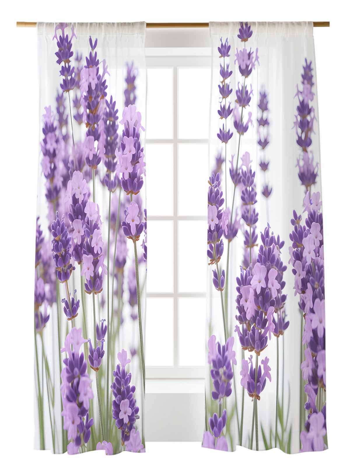 Lavender Sheer Curtains 2 Panels Set Purple Floral Leaves Plant White ...