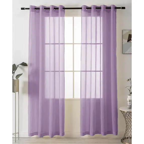 Lavender Sheer Window Grommet Curtain Set 84" Inches Long ( 2 Panels ...