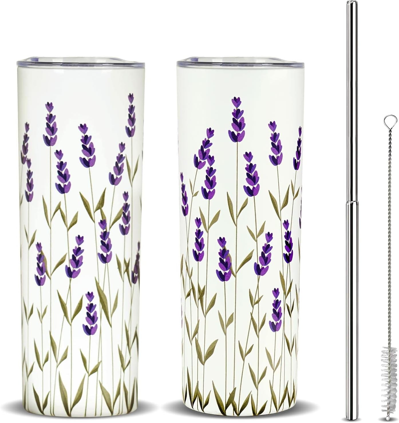 Lavender Slim Cups with Lids and Straws - 20oz Reuse Stainless Steel ...