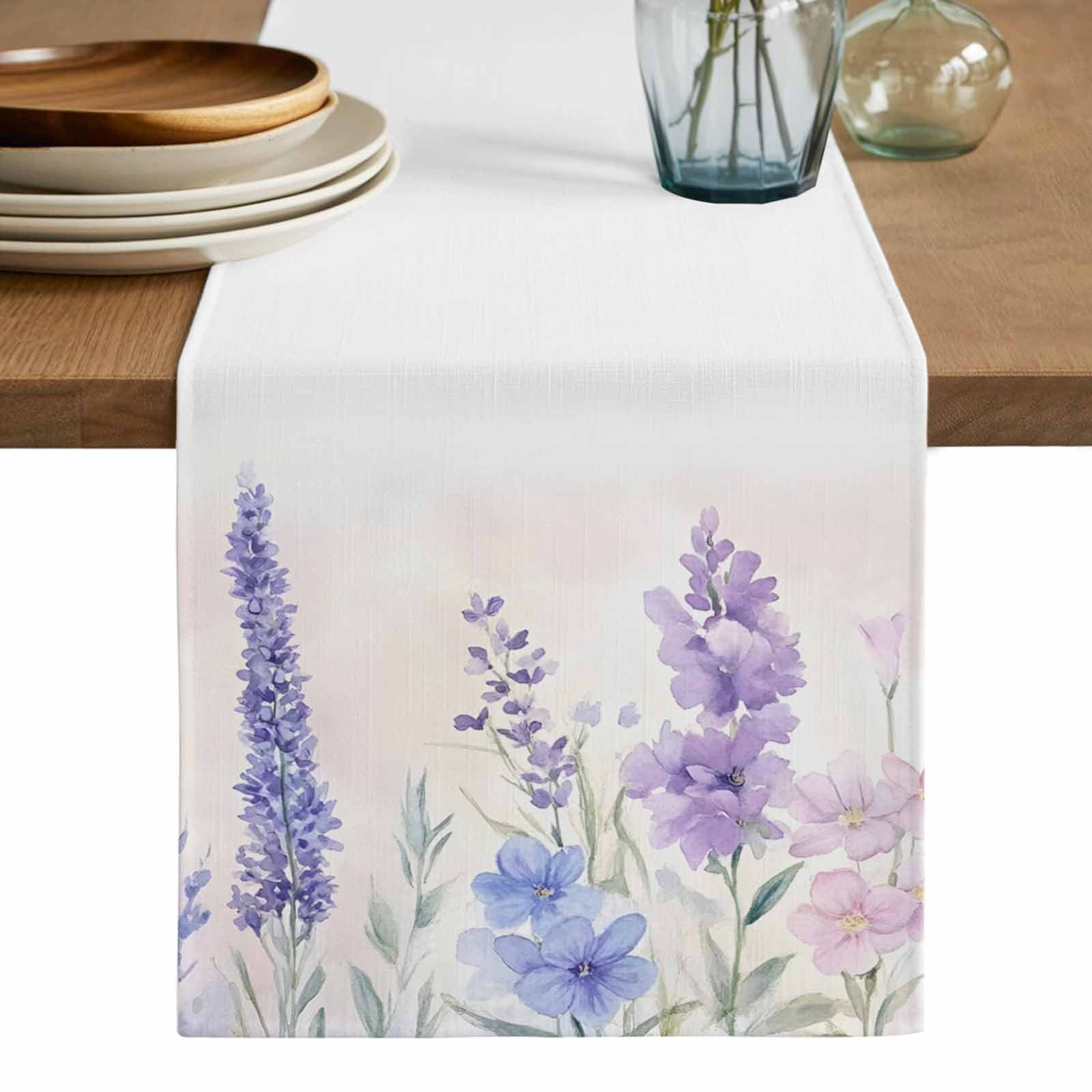 Lavender Spring Table Runner, Farmhouse Pastoral Pastel Flowers ...
