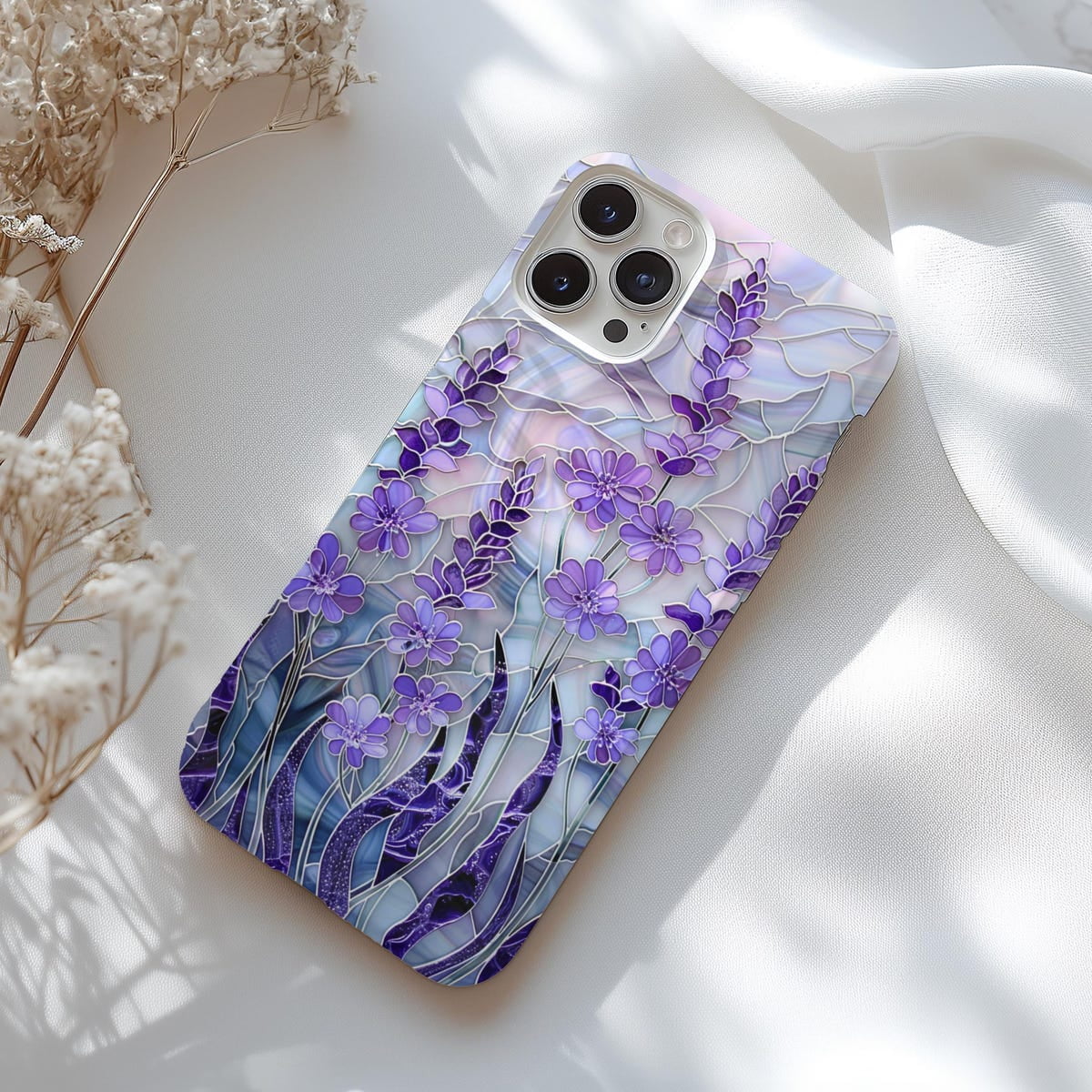 Lavender Stained Glass Phone Case | Purple Floral Mosaic Garden Design ...