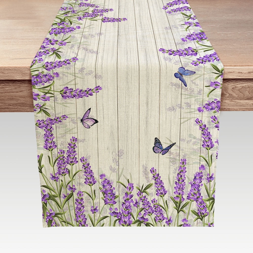 Viajar Lavender Floral Table Runner, Rustic Wood, 13x72inch, Dining and ...