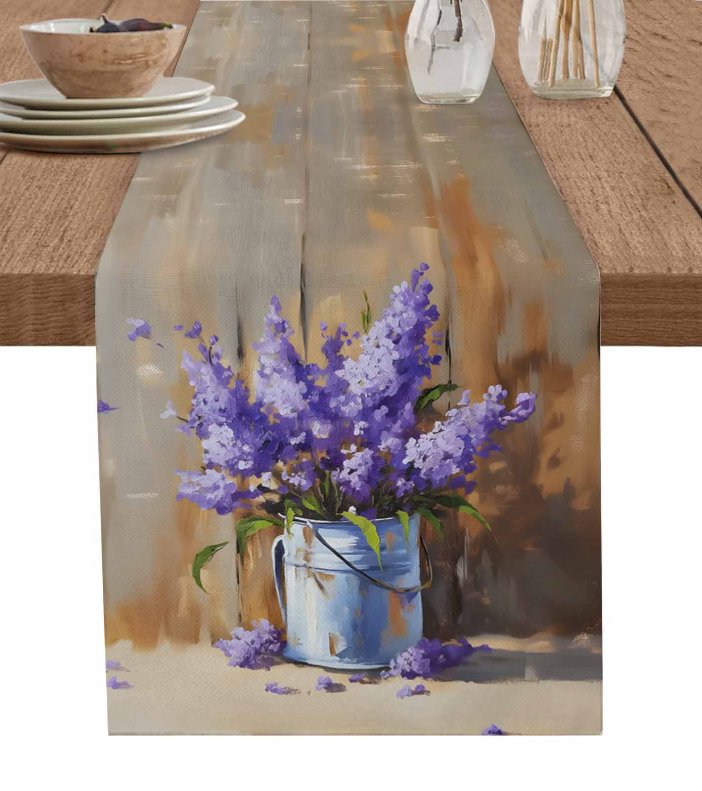 Lavender Table Runner Spring Floral Purple Watercolor Vintage ...