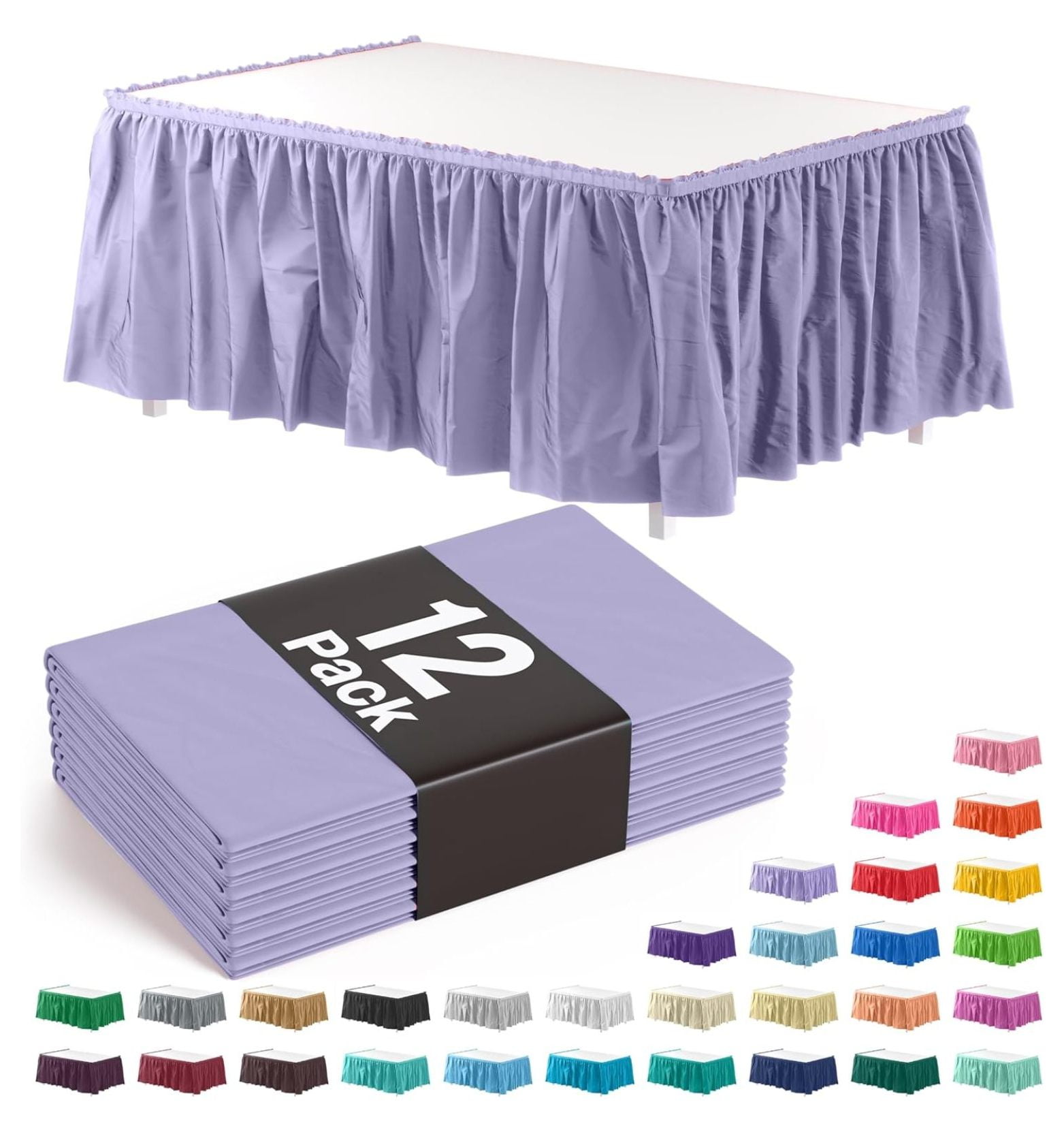 Lavender Table Skirt 12 Pack 29" X 14' Disposable Plastic Table Skirts ...