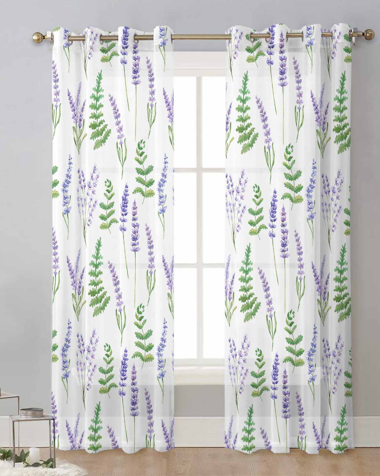 Lavender Texture Plants Sheer Curtains For Living Room Window ...
