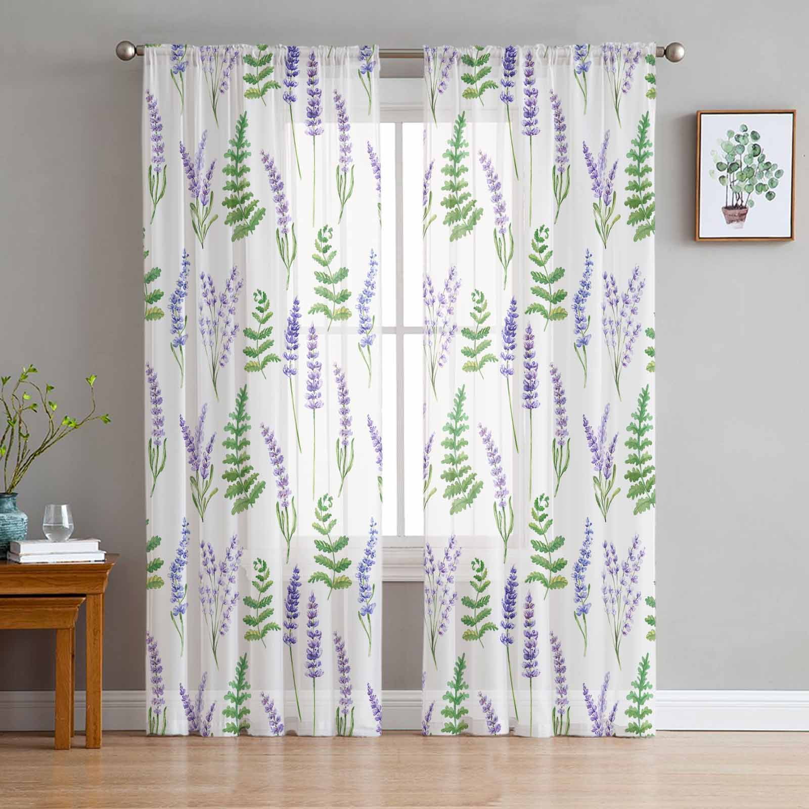 Lavender Texture Plants Sheer Curtains for Kids Bedroom Living Room ...