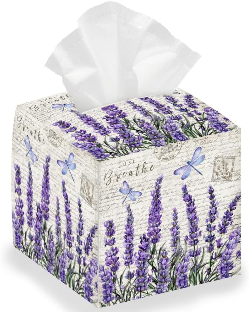 Lavender Tissue Box Holder Flower Square Tissue Box Cover Foldable ...