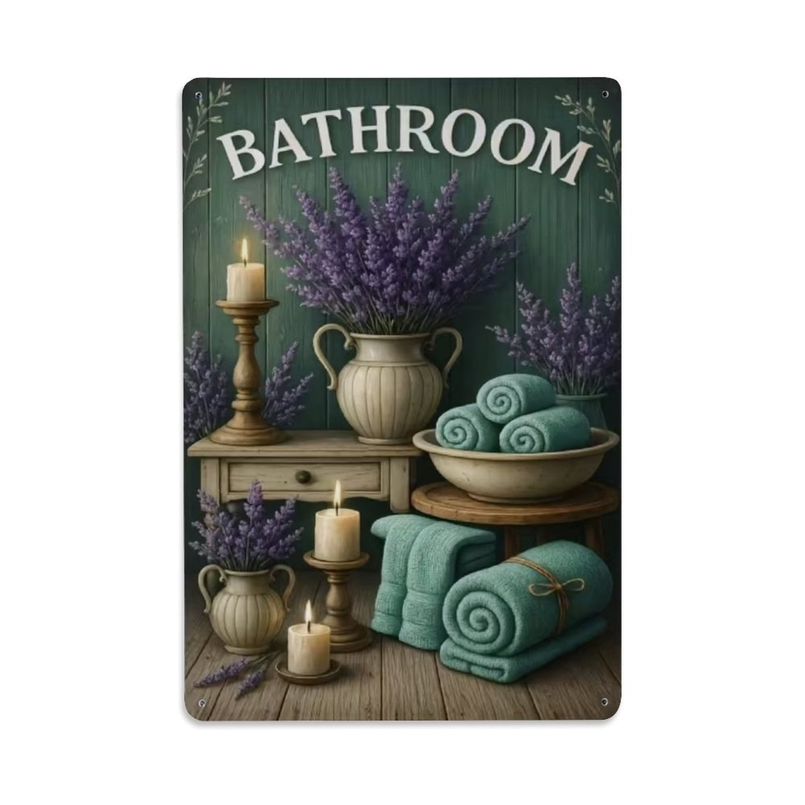 Lavender & Towel Bathroom Tin Sign Vintage Metal Poster Living Room Bar ...