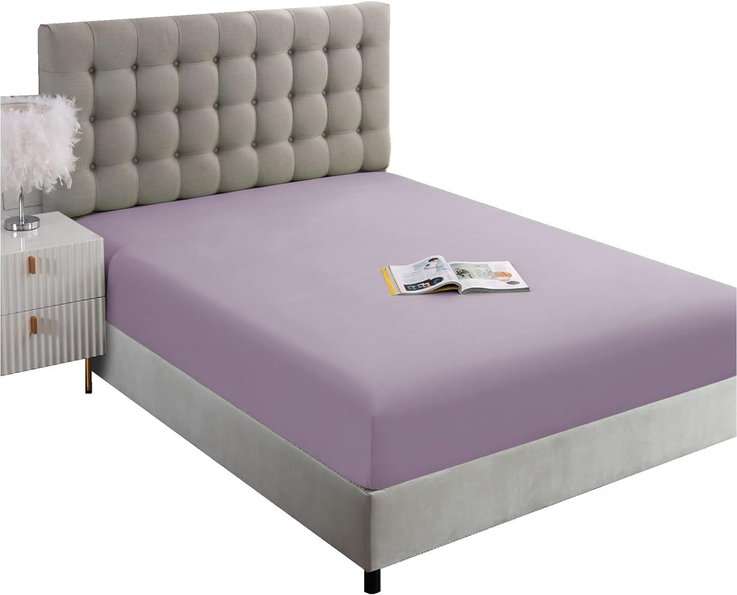 Lavender Twin Fitted Sheet-Soft Microfiber Bottom Sheet for Bed-Deep ...