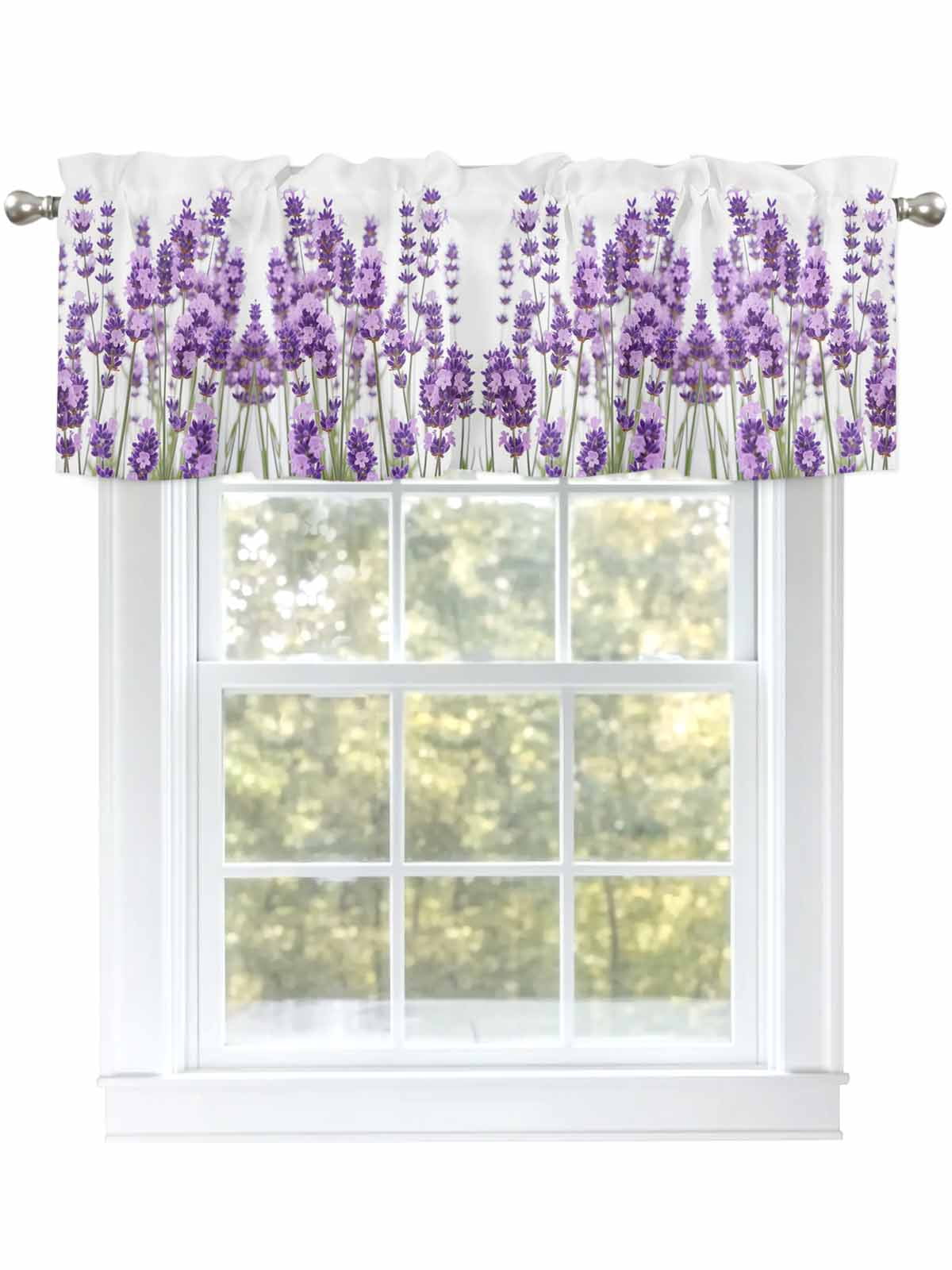 Lavender Valances for Windows Purple Floral Leaves Plant White ...