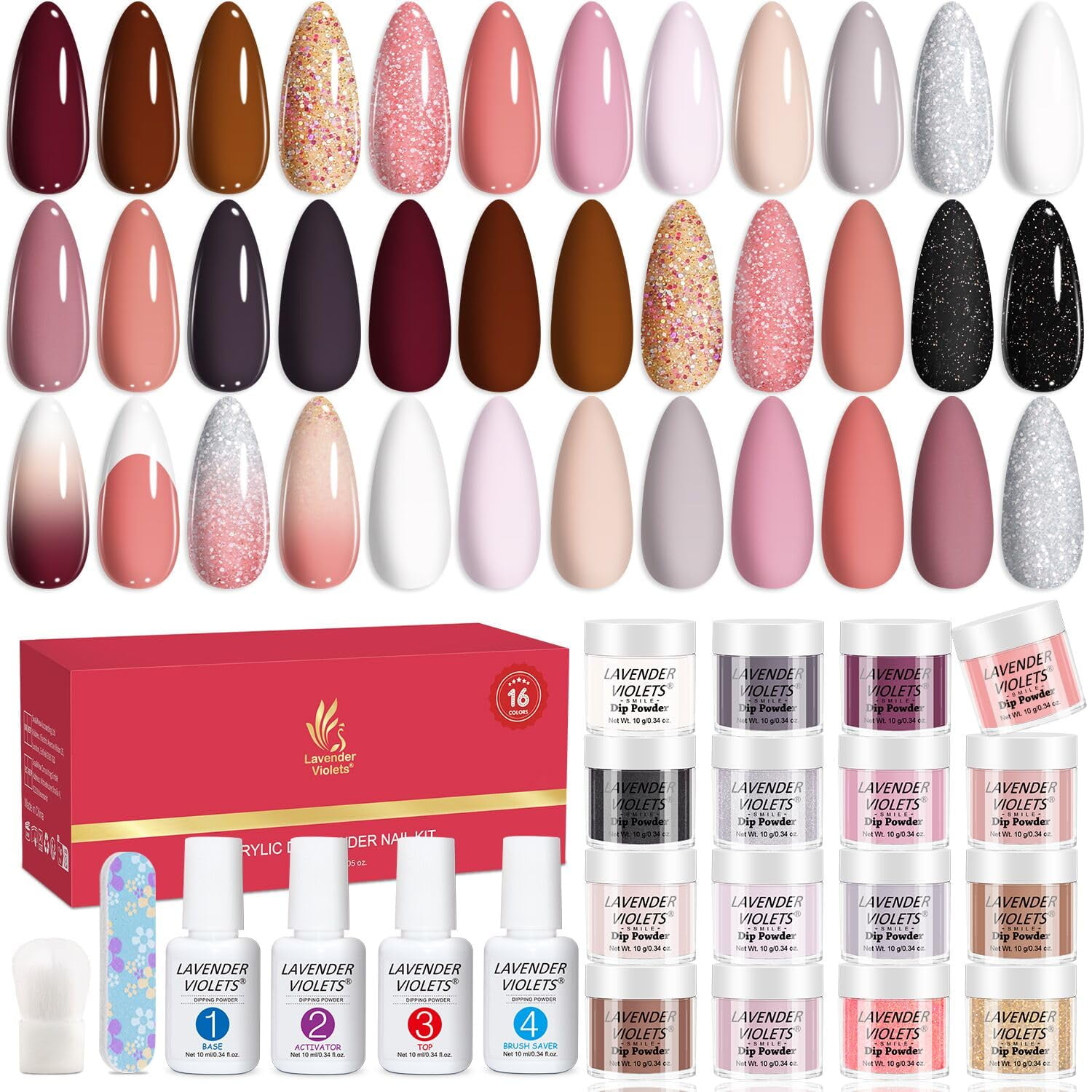 Lavender Violets 22 Pcs Dip Powder Nail Kit 16 Colors Nude Pinkish ...