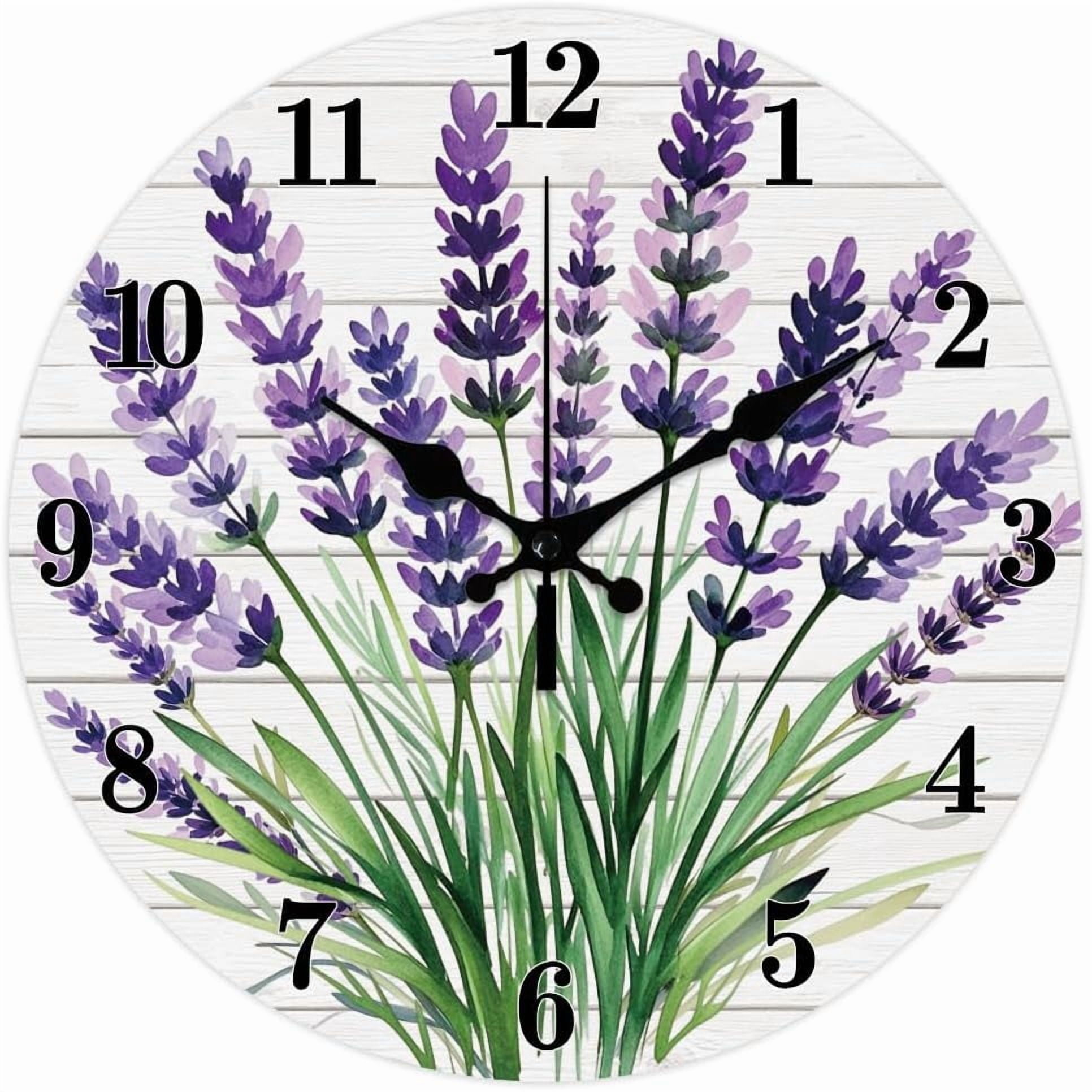 Lavender Wall Clock 12 Inch Clock Battery Operated Silent Non Ticking ...