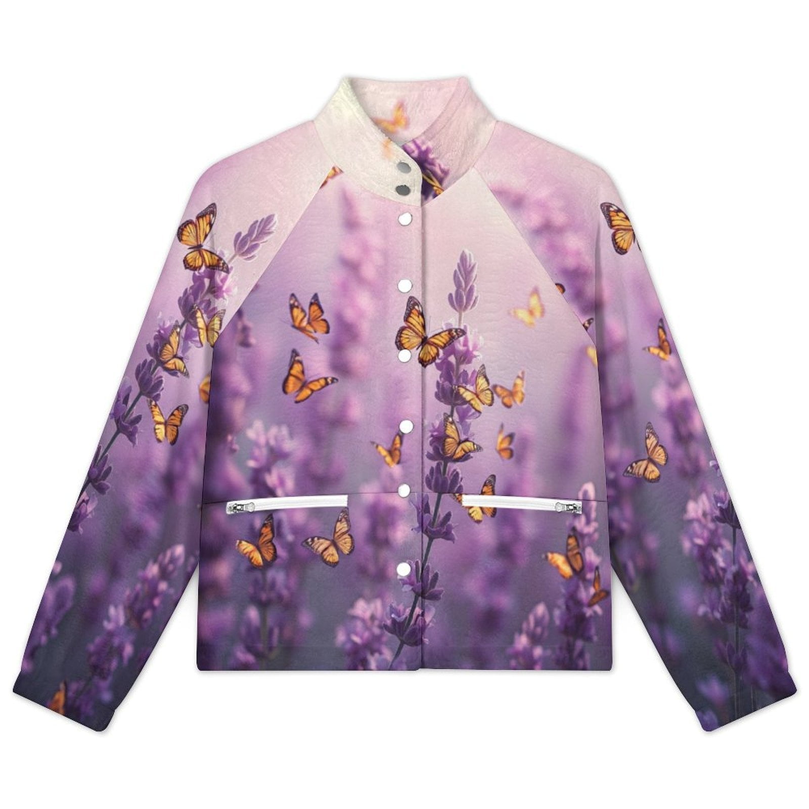 Lavender Warm Women's Plush Jacket Stand Collar Full Sleeve With Zipper ...