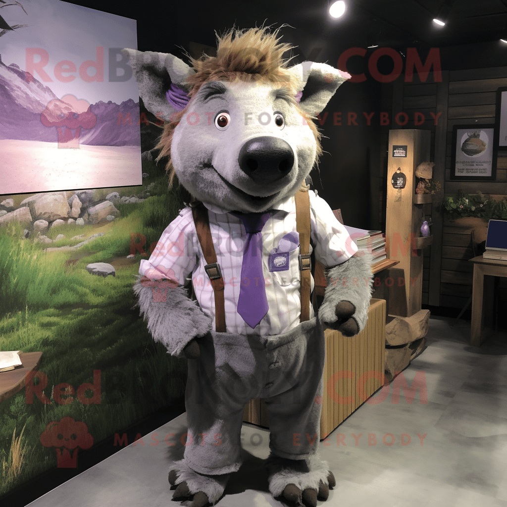 Lavender Wild Boar REDBROKOLY mascot costume character dressed with a ...