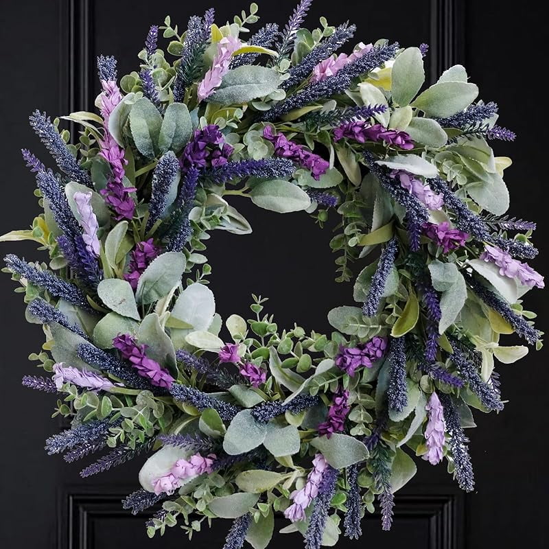 Lavender Wreaths for Front Door, 20 inch Artificial Farmhouse Wreaths ...
