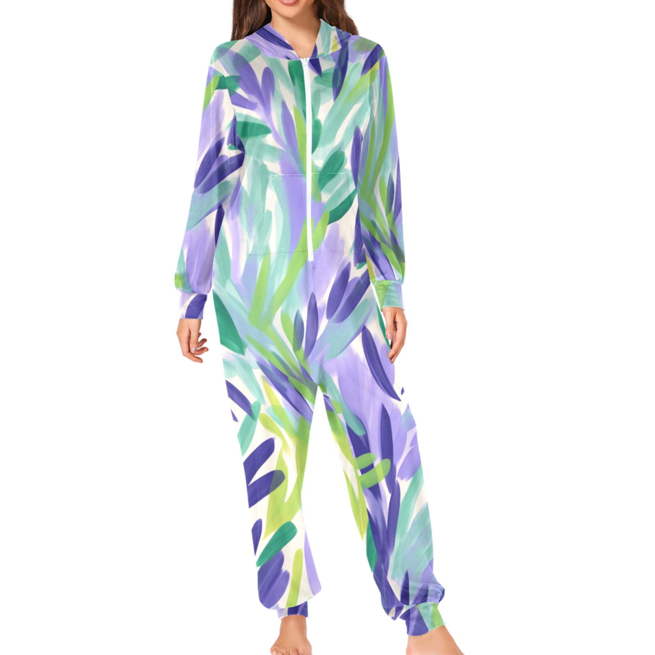 Lavender in Oil Painting Style Adult's Hoodie Onesie Jumpsuit One-Piece ...