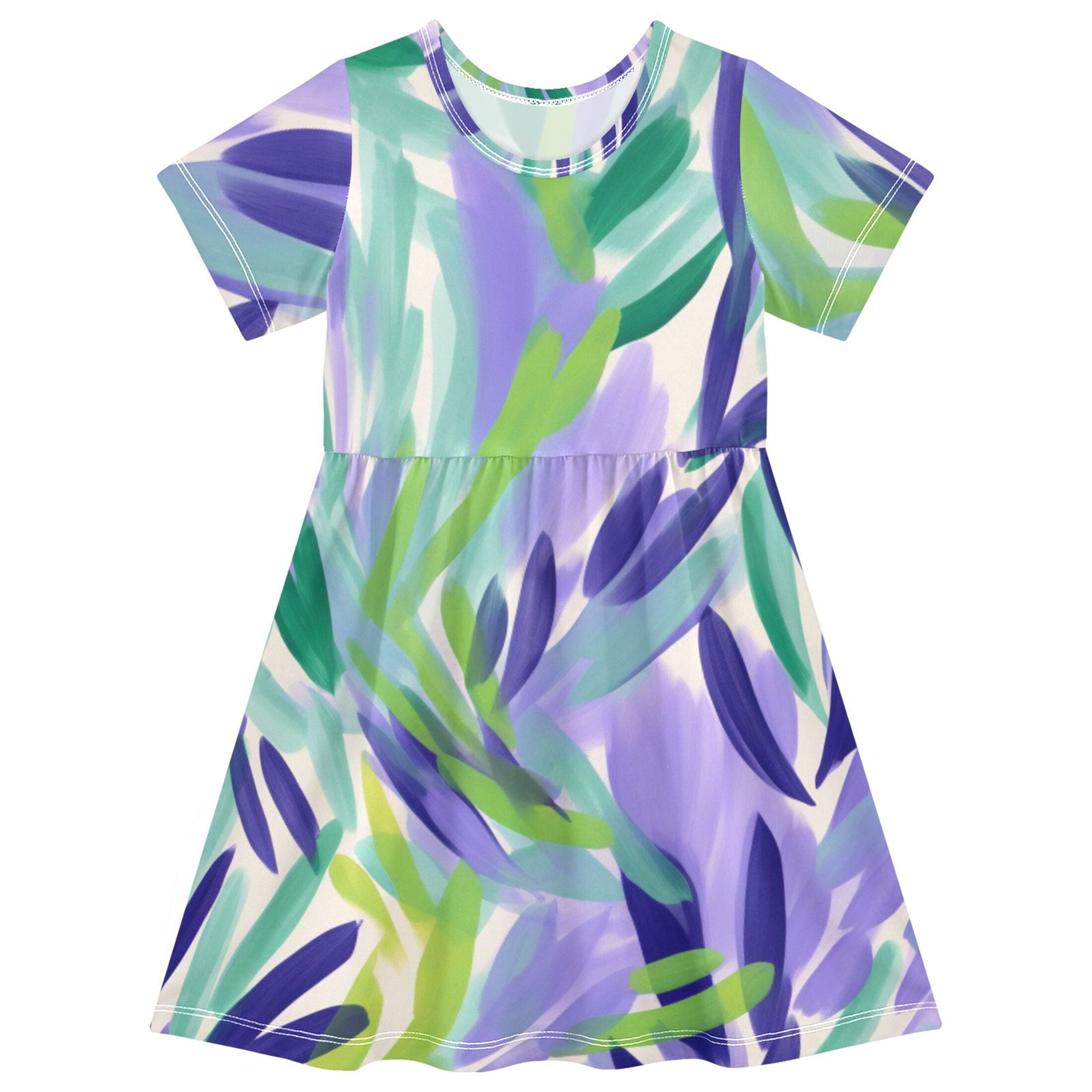 Lavender in Oil Painting Style Girls' Short Sleeve Dress A-Line One ...