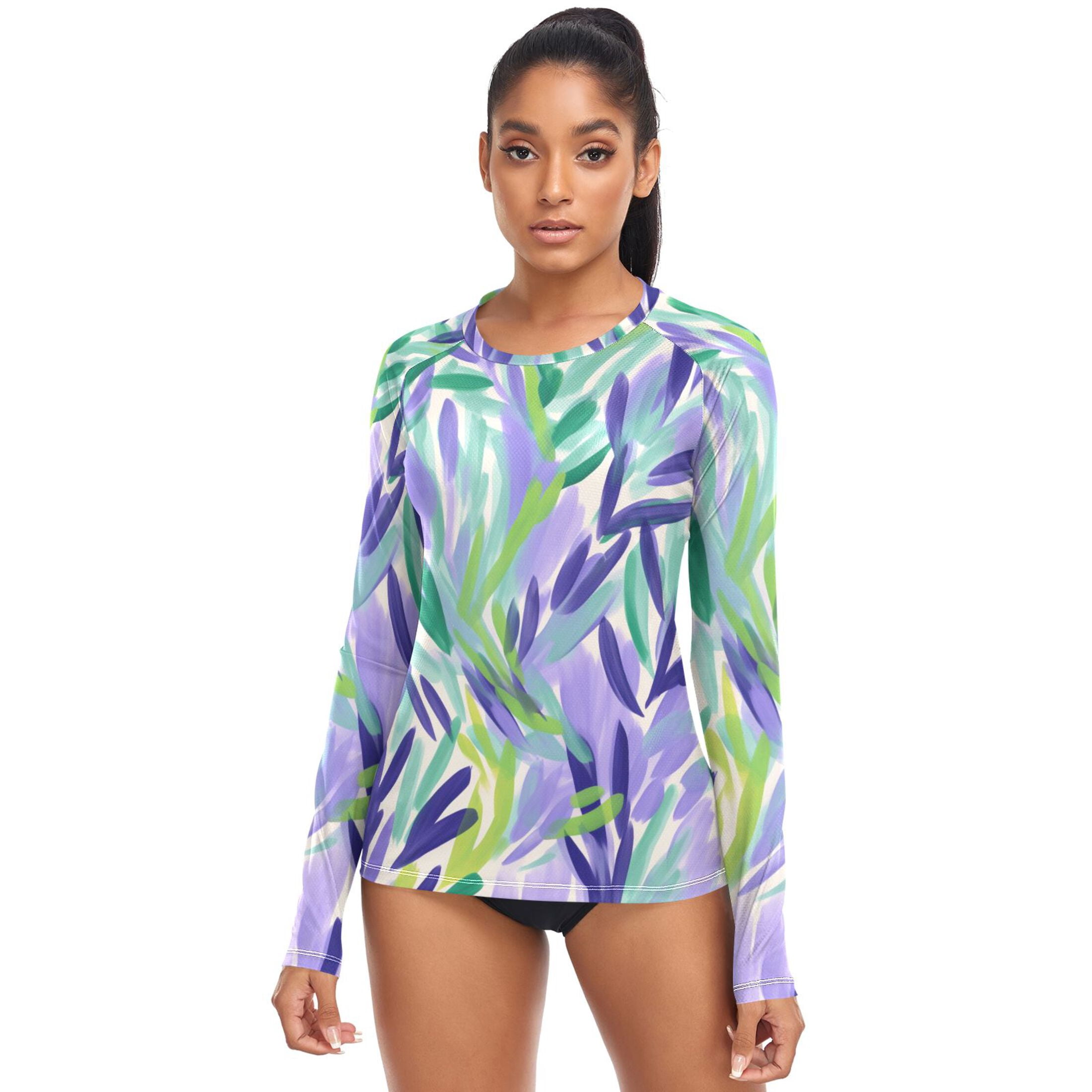 Lavender in Oil Painting Style Women's Rash Guard Shirts UPF 50+ Sun ...