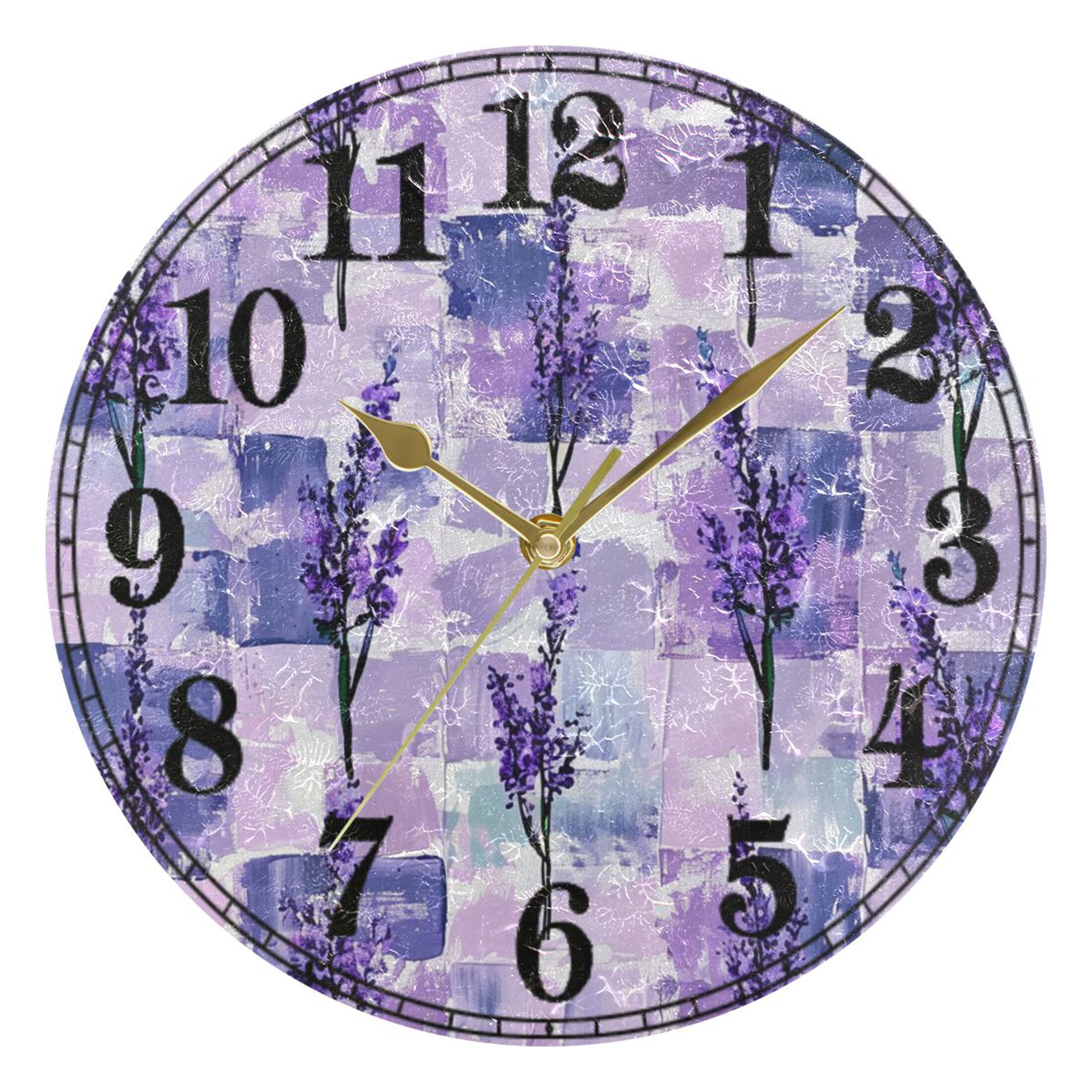 Lavender on Grid Silent Wall Clock 10" Non-Ticking Battery Clock ...