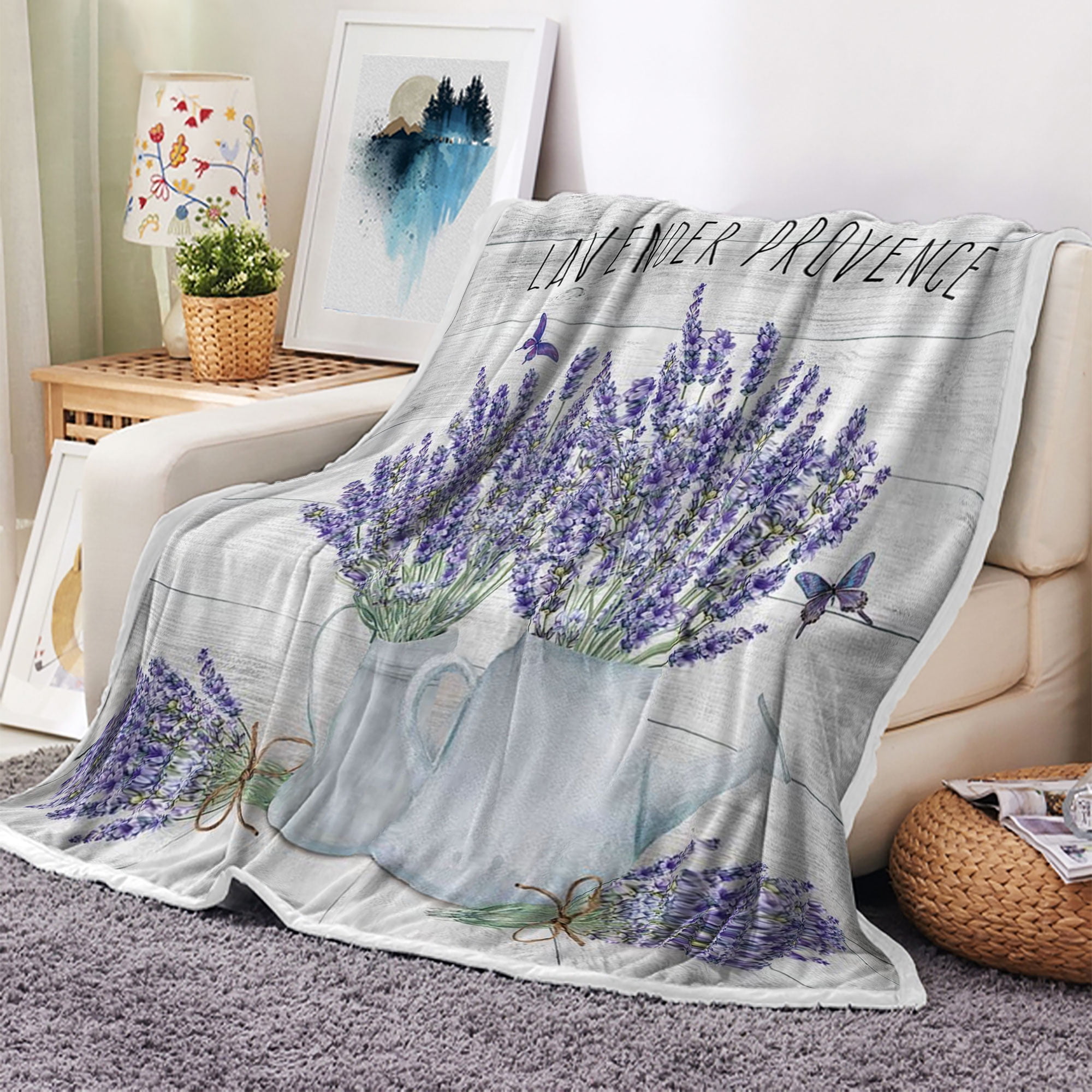 Lavender throw blanket, Purple Floral fleece blanket Farmhouse ...