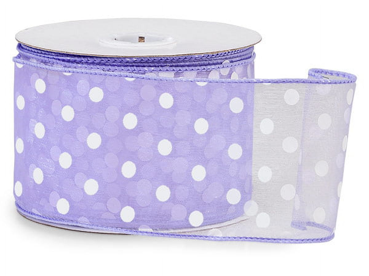 Lavender with White Polka Dots Sheer Wired Ribbon, 2-1/2"x25 yards ...