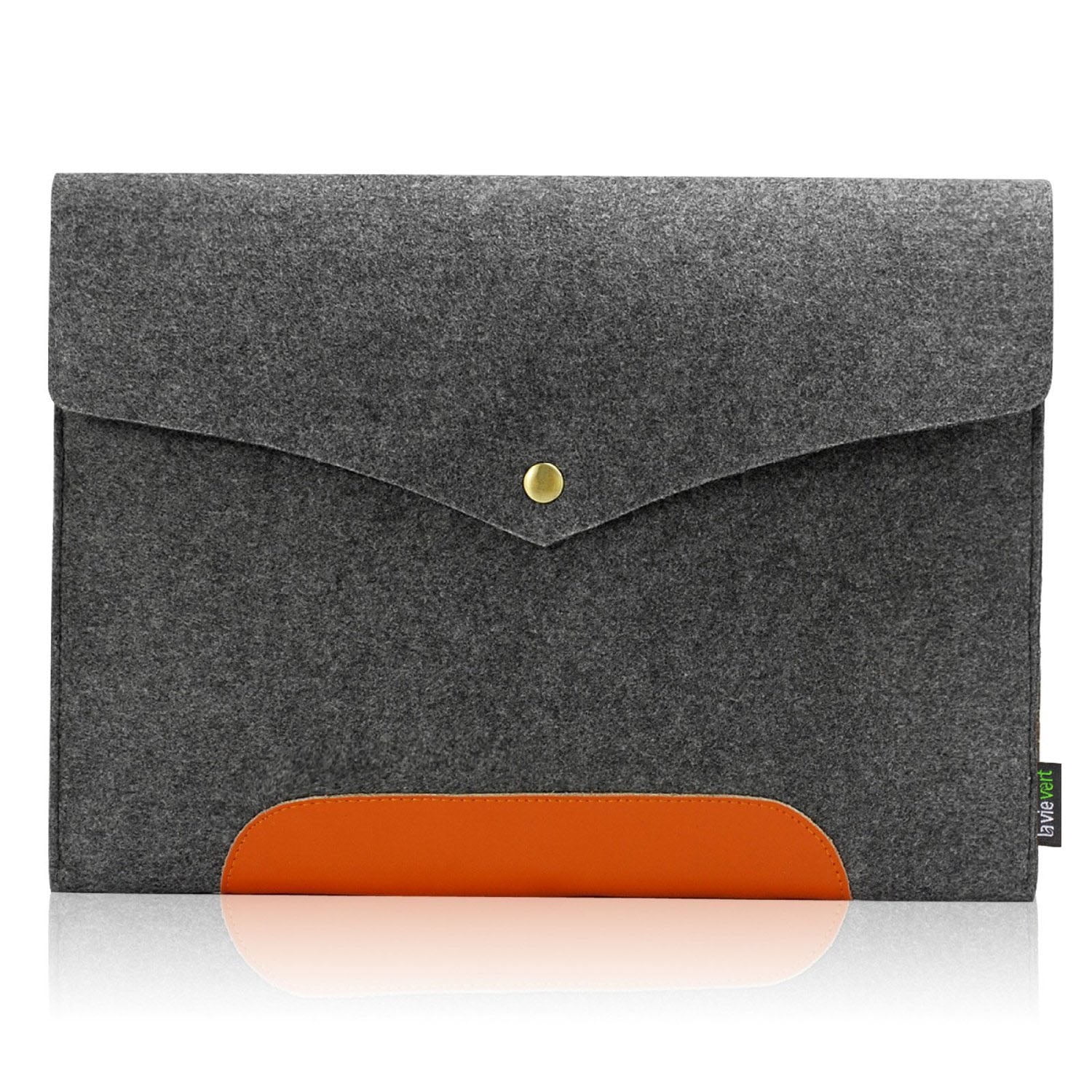 Lavievert Gray Felt Computer Bag, Laptop Case with Real Leather Bottom ...