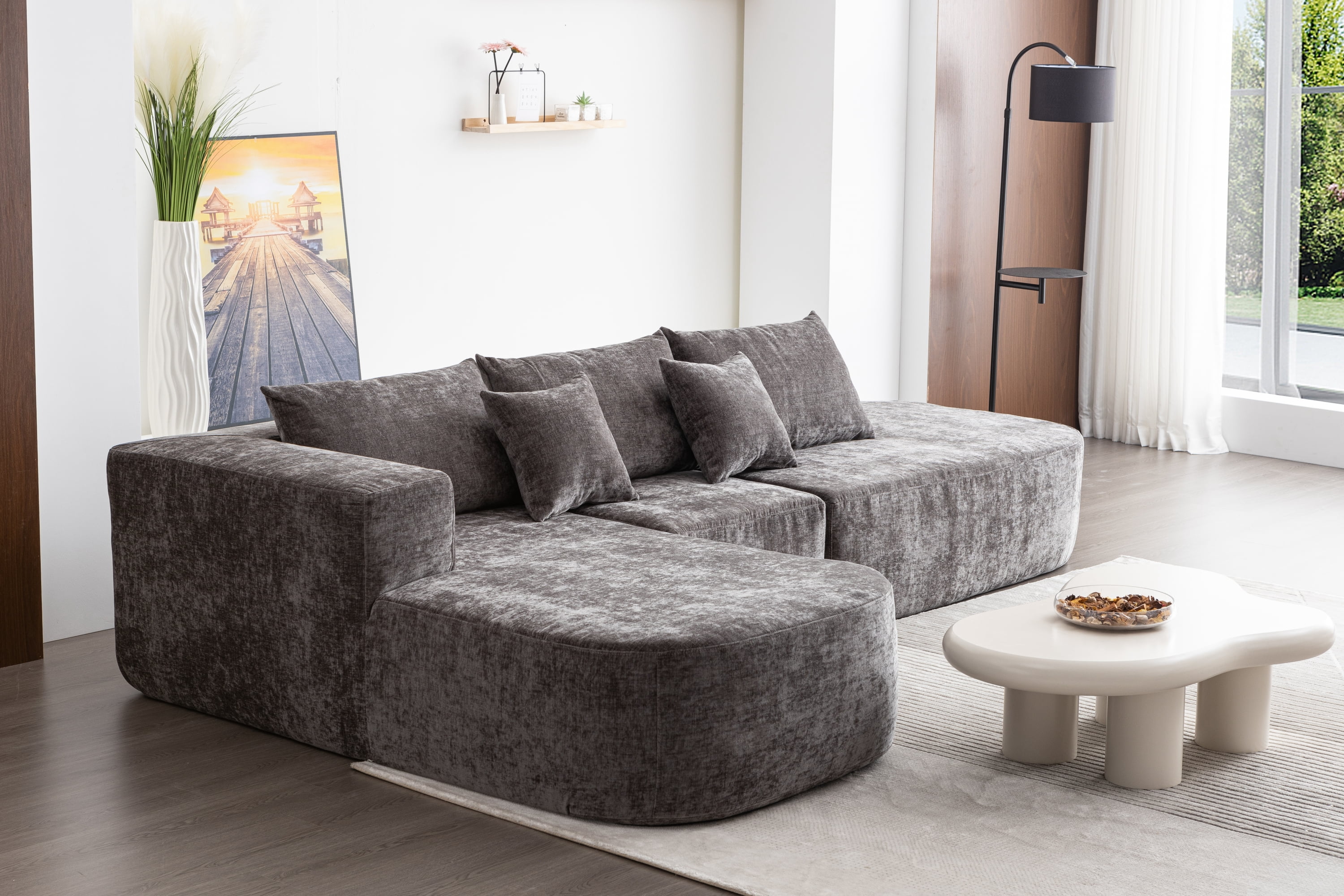 Lavii Collection 113.4'' Simplified Style L-Shape Chenille Modular ...