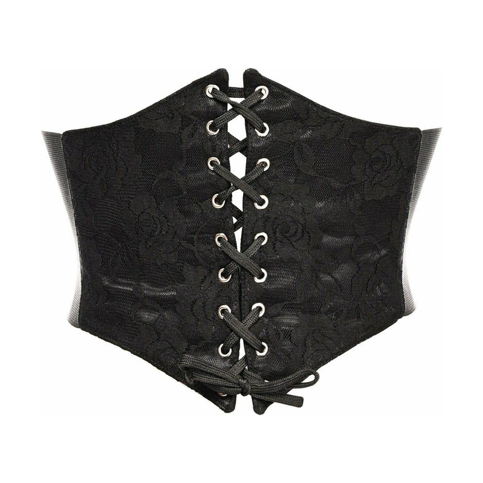 Lavish Black W Black Lace Overlay Corset Belt Cincher