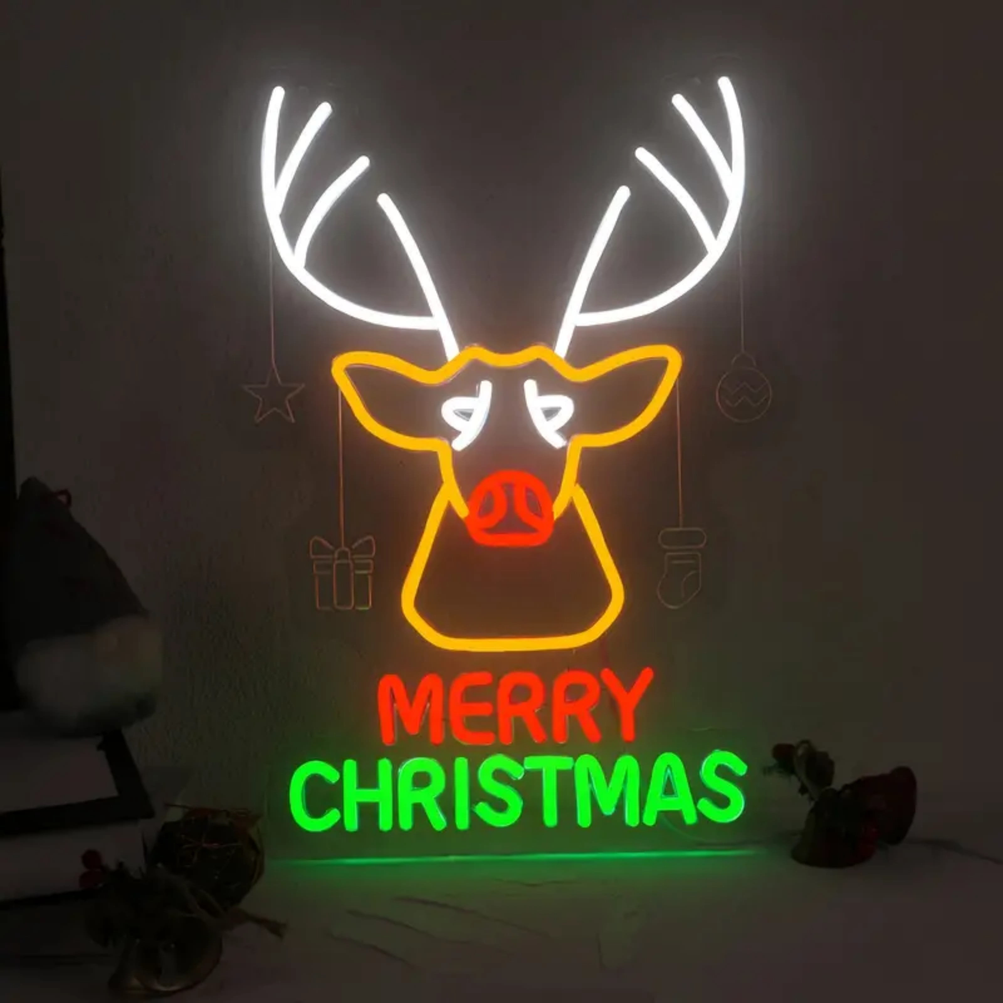 UPONRAY Christmas Reindeer Neon Signs, 17.7"*13" Dimmable & USB-Powered ...