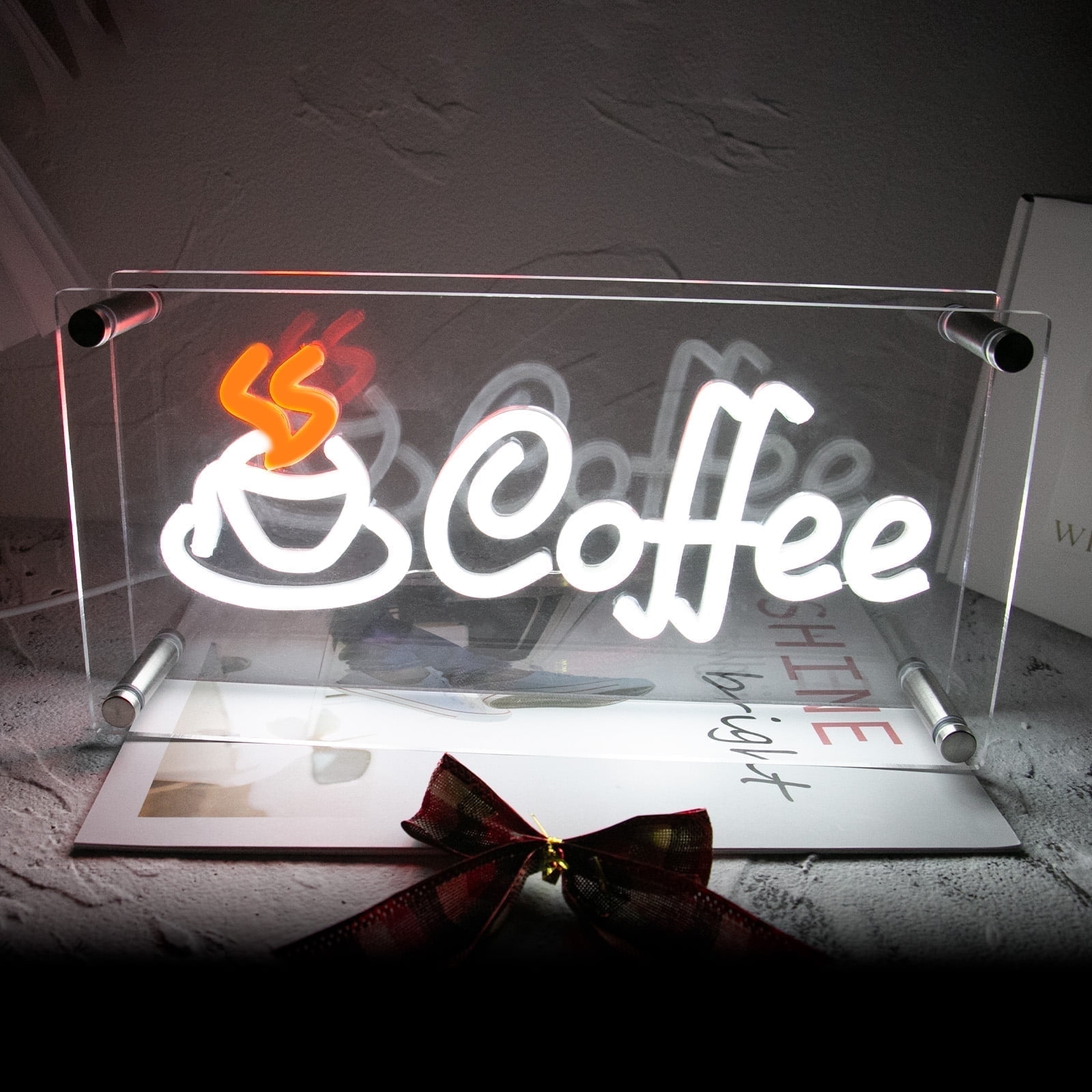 Y YUNHSOM Coffee LED Neon Sign USB LED Coffee Bar Light Box Signs for ...