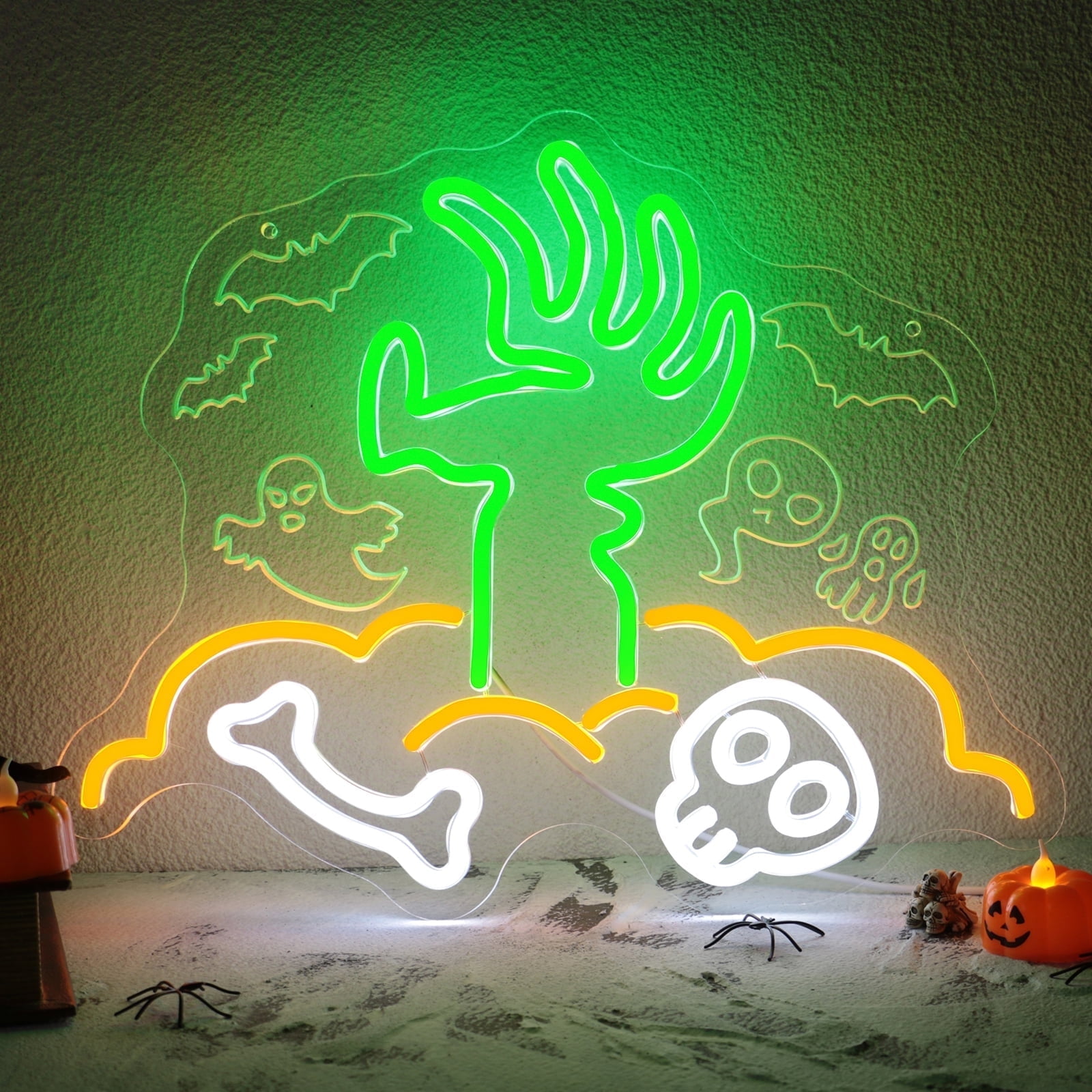 Y YUNHSOM Halloween Zombie Hand Neon Sign - Adjustable Brightness LED ...