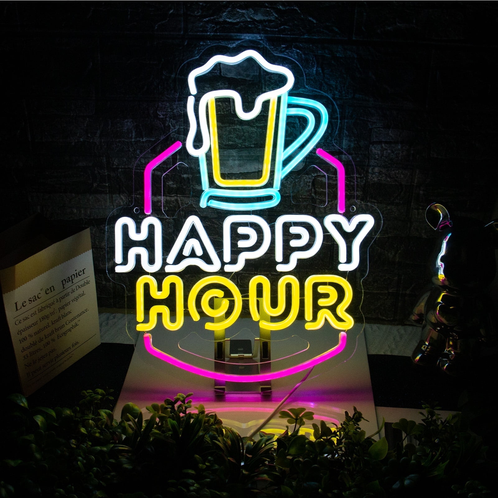 Y YUNHSOM Happy Hour Neon Sign Dimmable Beer Neon Sign Happy Hour Neon ...