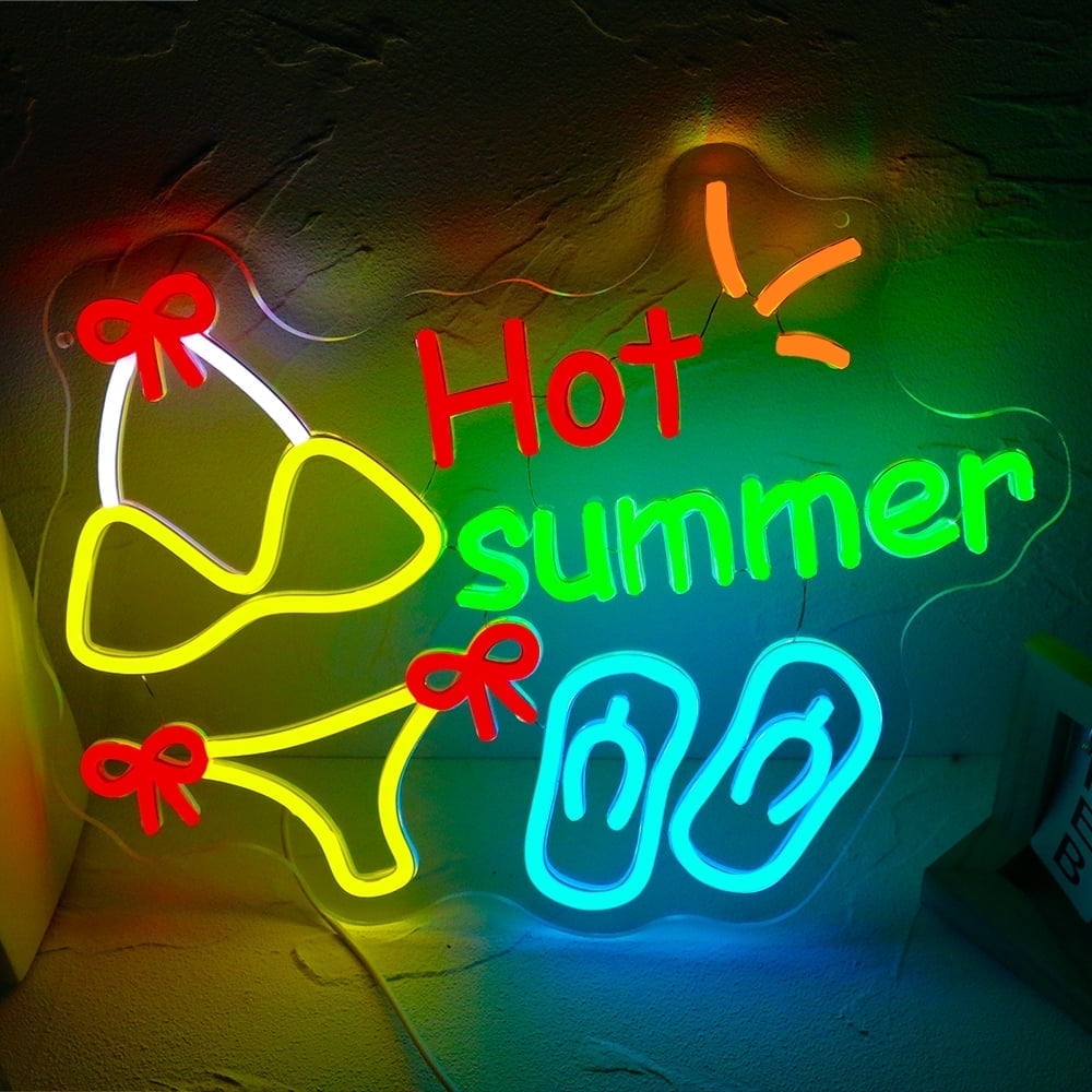 Y YUNHSOM Hot Summer Neon Sign, Bikini and Flip-Flops Design, Usb Power ...