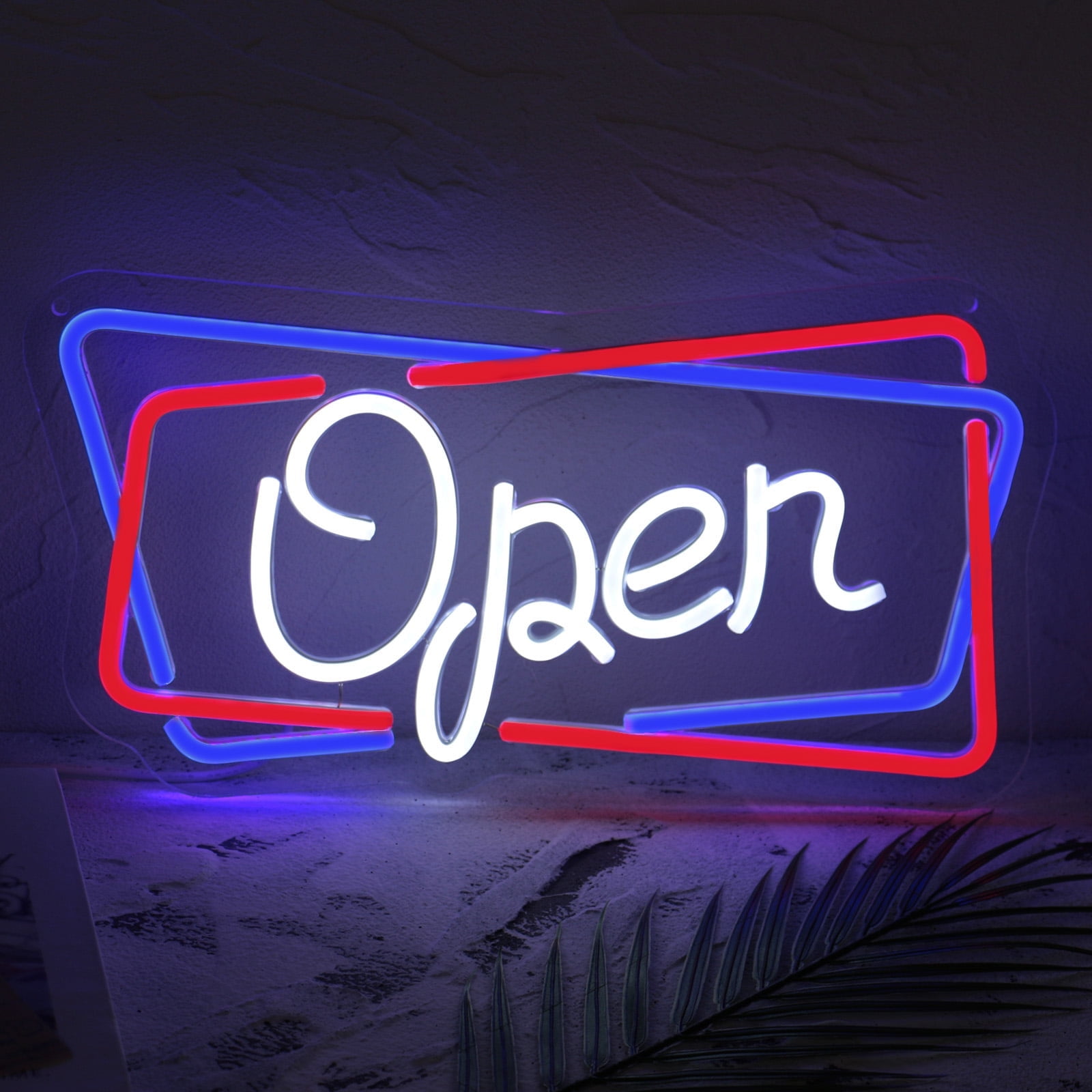 Y YUNHSOM "Open" LED Neon Sign - Adjustable Brightness, Blue & Red ...