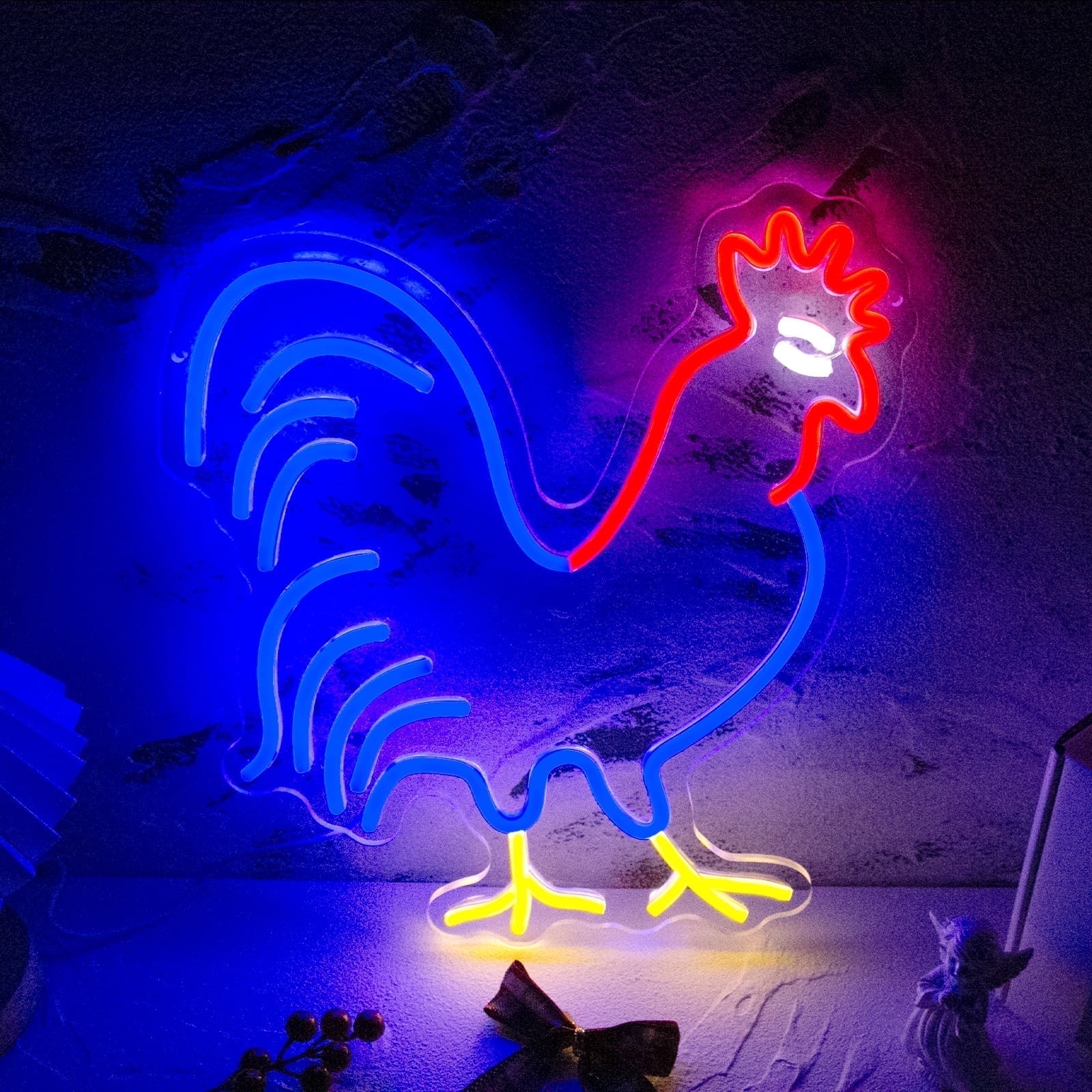 Y YUNHSOM Rooster Neon Sign Chicken Neon Sign for Wall Decor, Red Blue ...