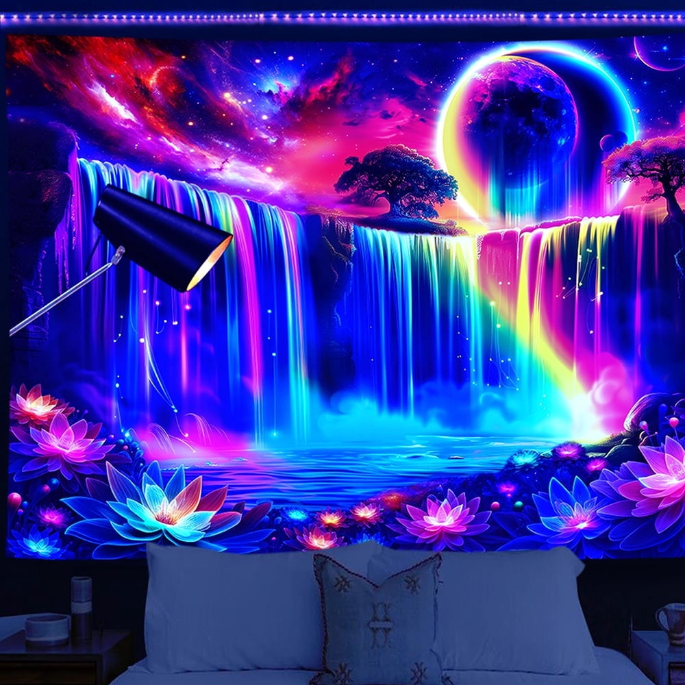 Y YUNHSOM UV Reactive Waterfall Tapestry Blacklight Glow Wall Hanging ...