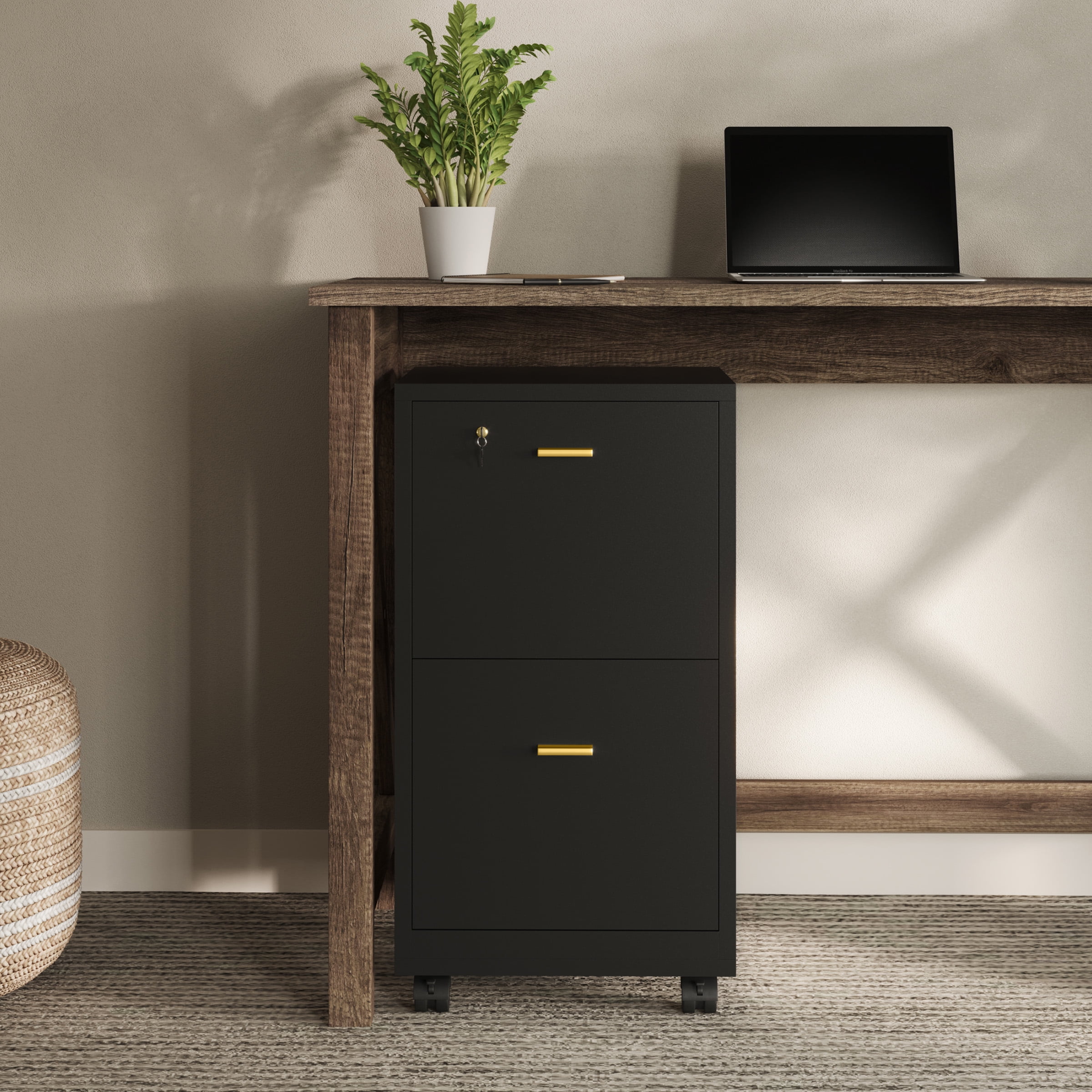 Lavish Home 2 Drawer File Cabinet - Rolling Filing Cabinet with Lock ...