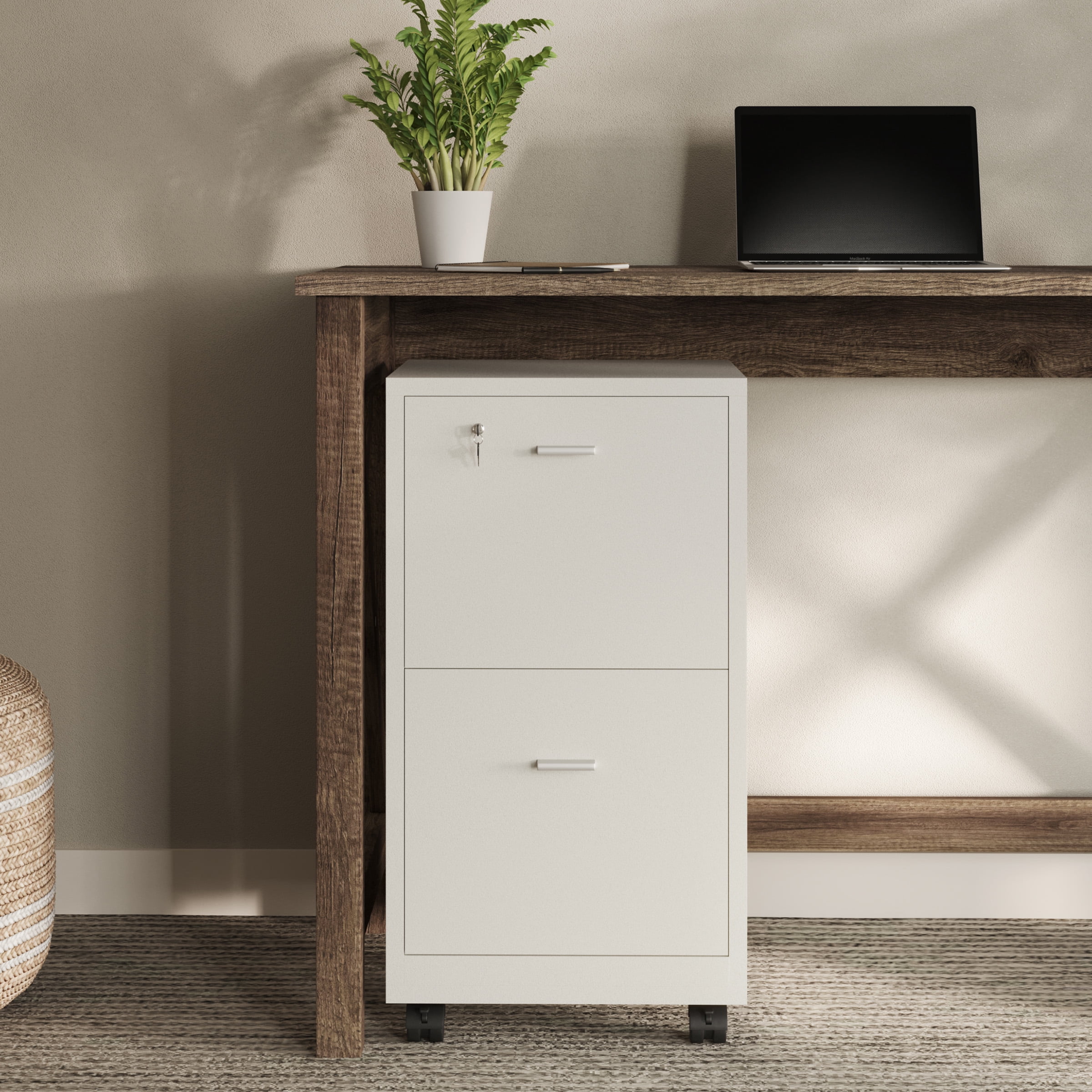Lavish Home Small Office 2-Drawer Wood File Cabinet with Key Lock ...