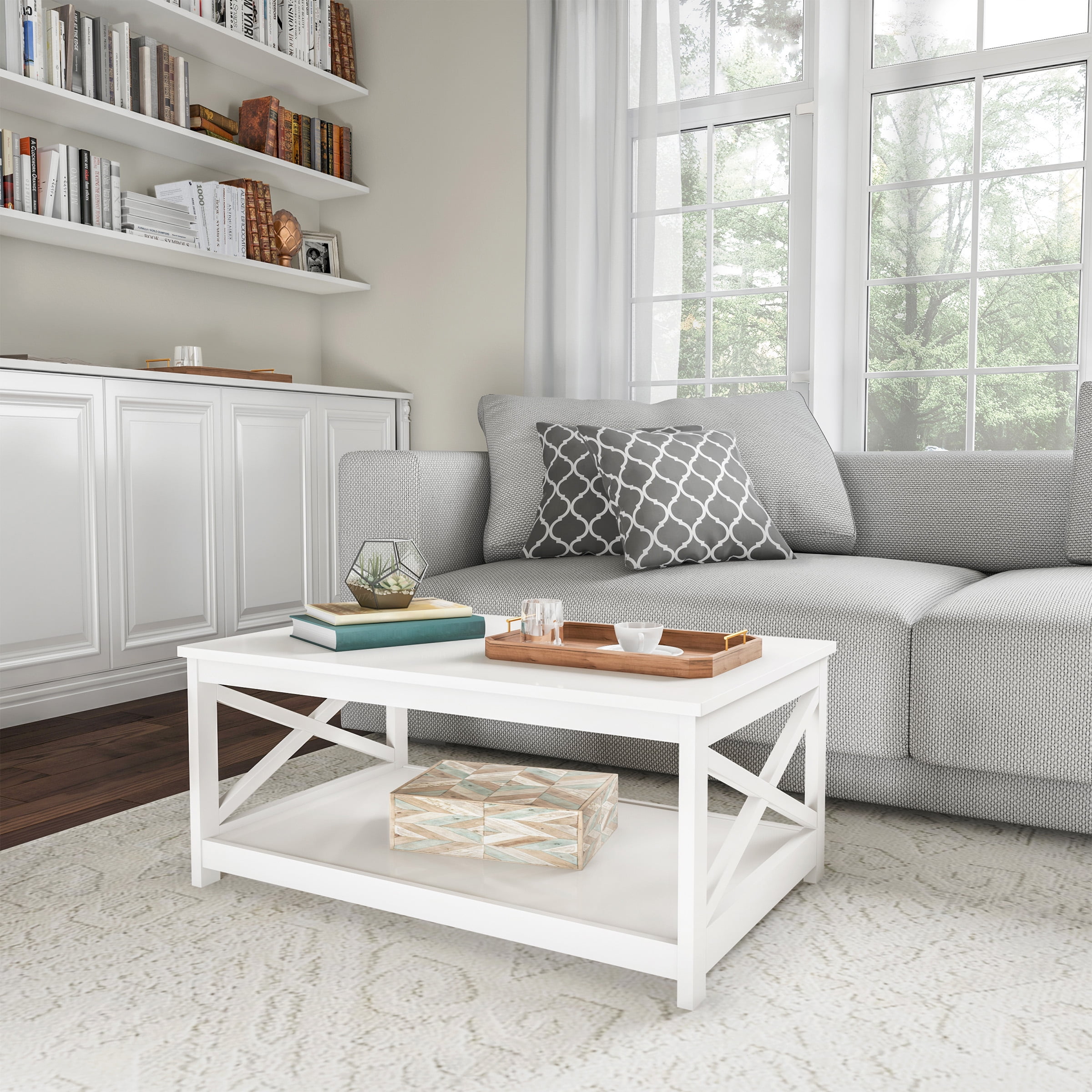 Lavish Home 2-Tiered Coffee Table - White Table - Walmart.com