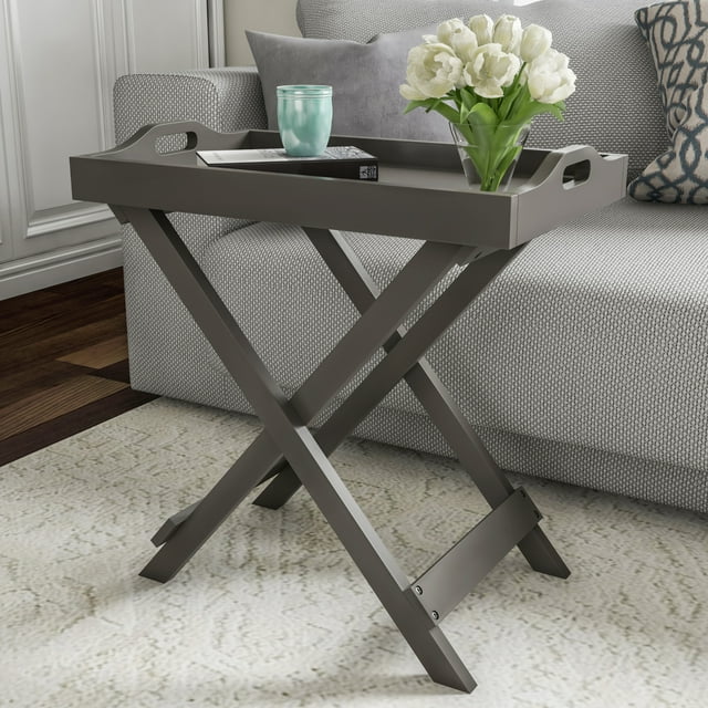 Lavish Home 23-inch Portable Folding End Table with Removable Tray Top ...