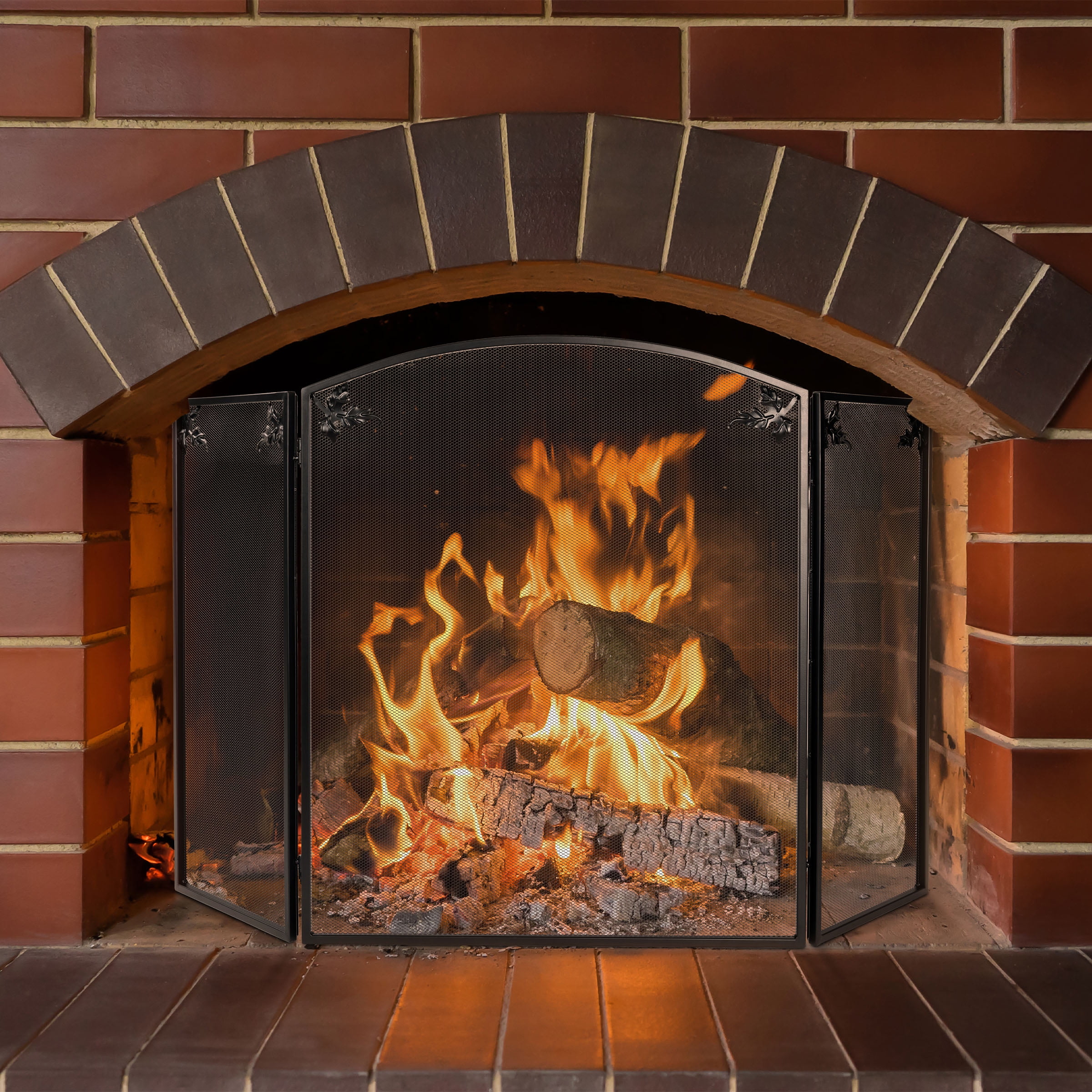 Lavish Home 3 Panel Foldable Black Fireplace Screen - Arched Fireplace ...