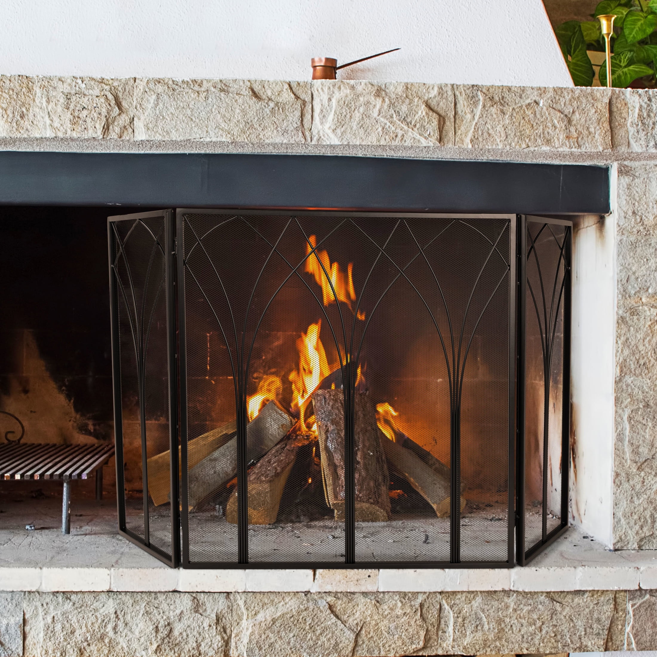 Lavish Home 3 Panel Victorian Style Gothic Folding Fireplace Screen ...