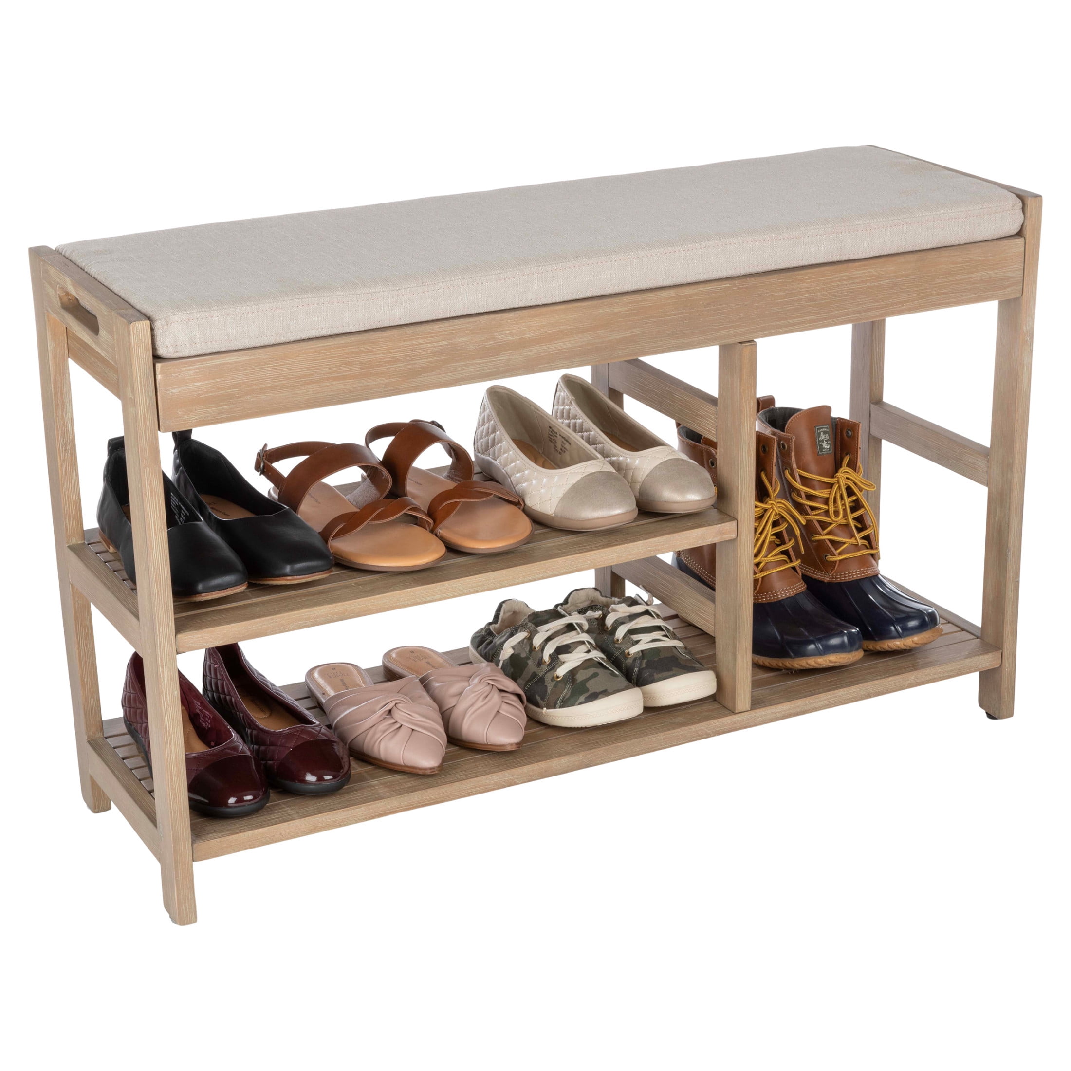 Lavish Home 3-Tier Shoe Bench with Cushioned Seat for Entryway (Brown ...