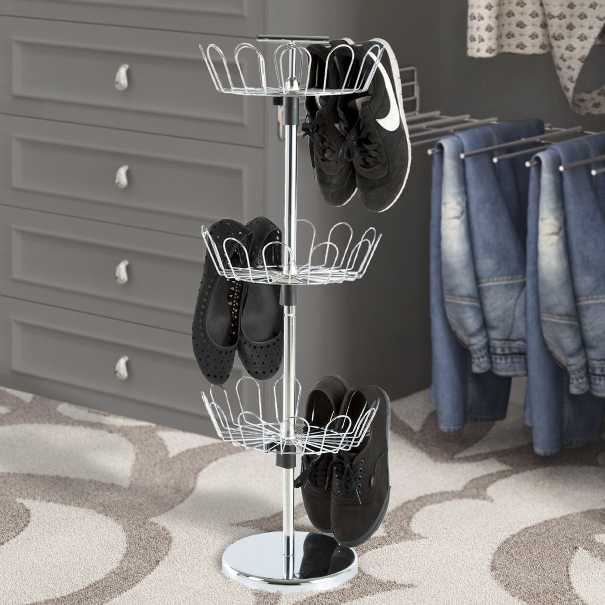 Rotating Shoe Rack – 3-Tier Shoe Tower Holds 18 Pairs – Freestanding ...