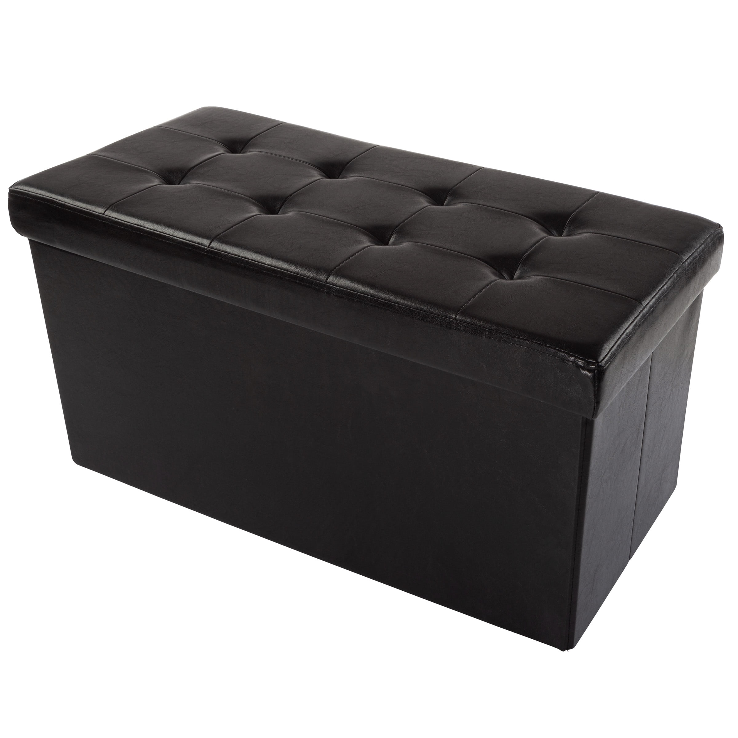 Lavish Home 30-inch Faux Leather Folding Storage Ottoman with Padded ...