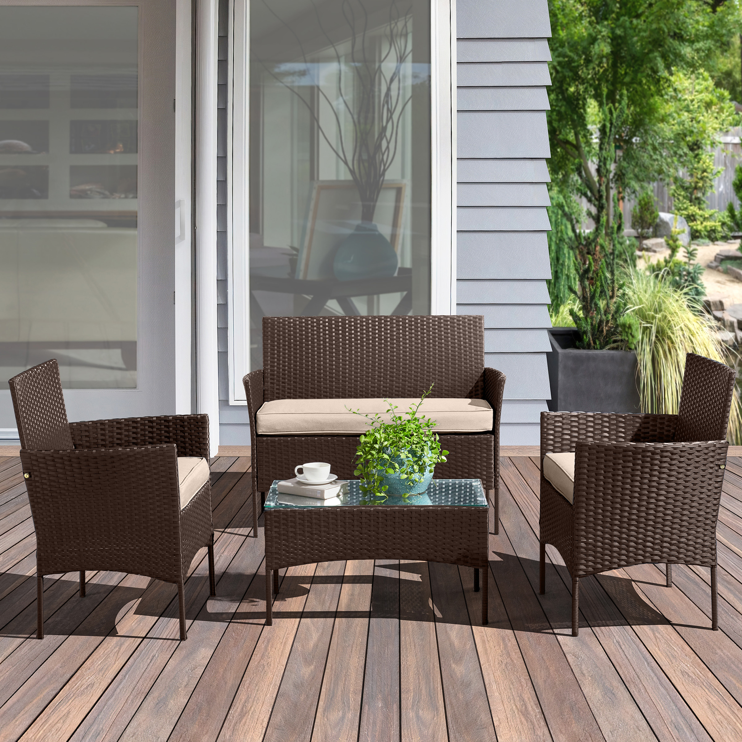 Free Shipping! Lavish Home 4PC Patio Furniture Set with Couch, Chairs ...
