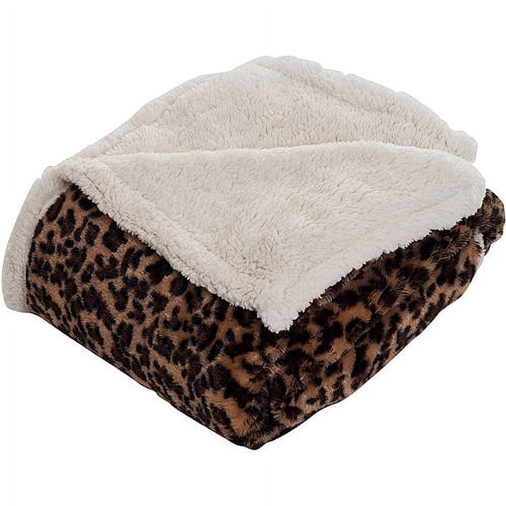 Lavish Home Fleece Blanket - Leopard Print - Cozy Sherpa Reversible ...