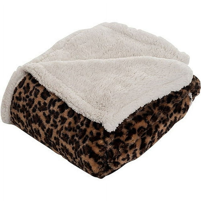 Lavish Home Fleece Blanket - Leopard Print - Cozy Sherpa Reversible ...
