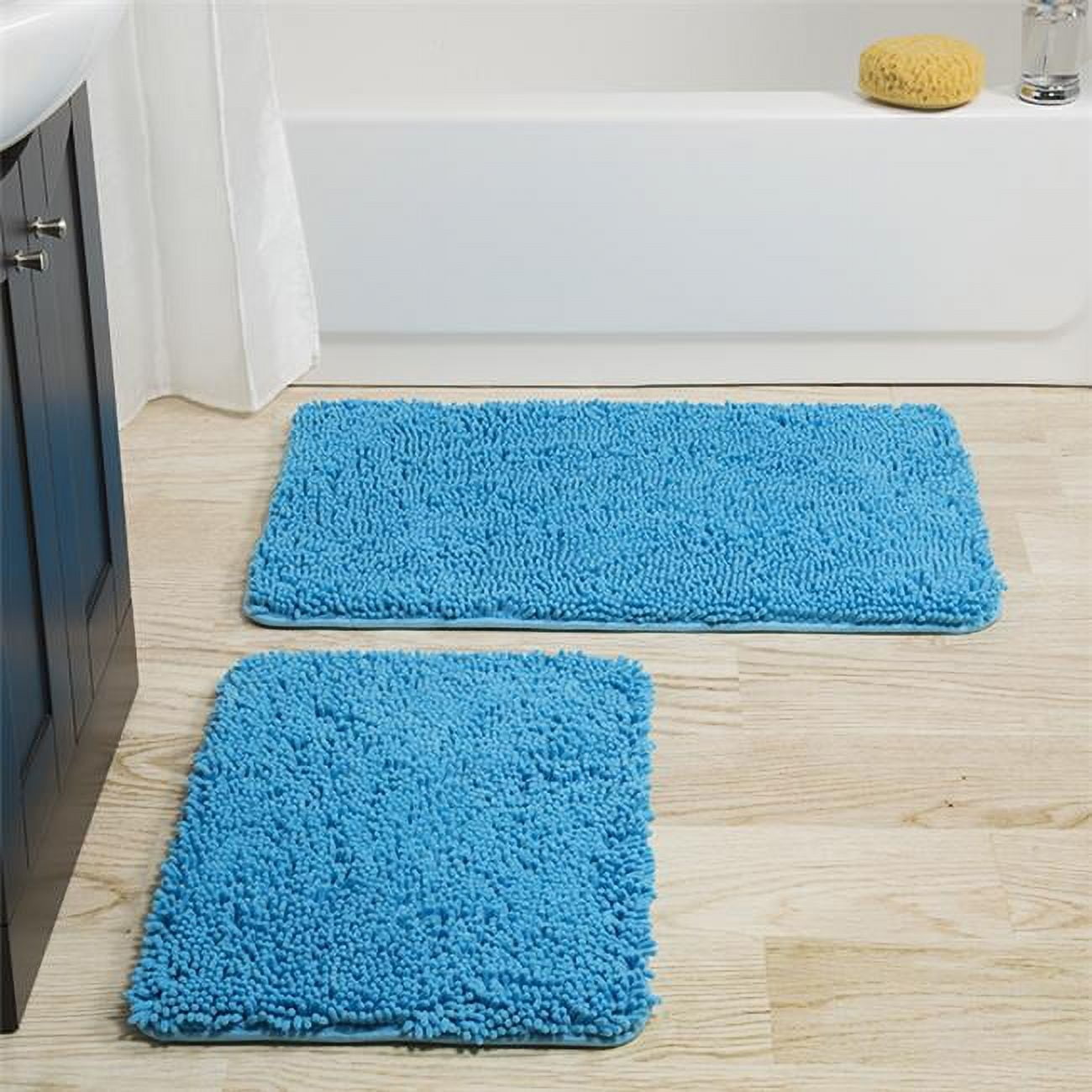 Lavish Home 67-18-B Memory Foam Shag Bath Mat, Blue - 2 Piece - Walmart.com